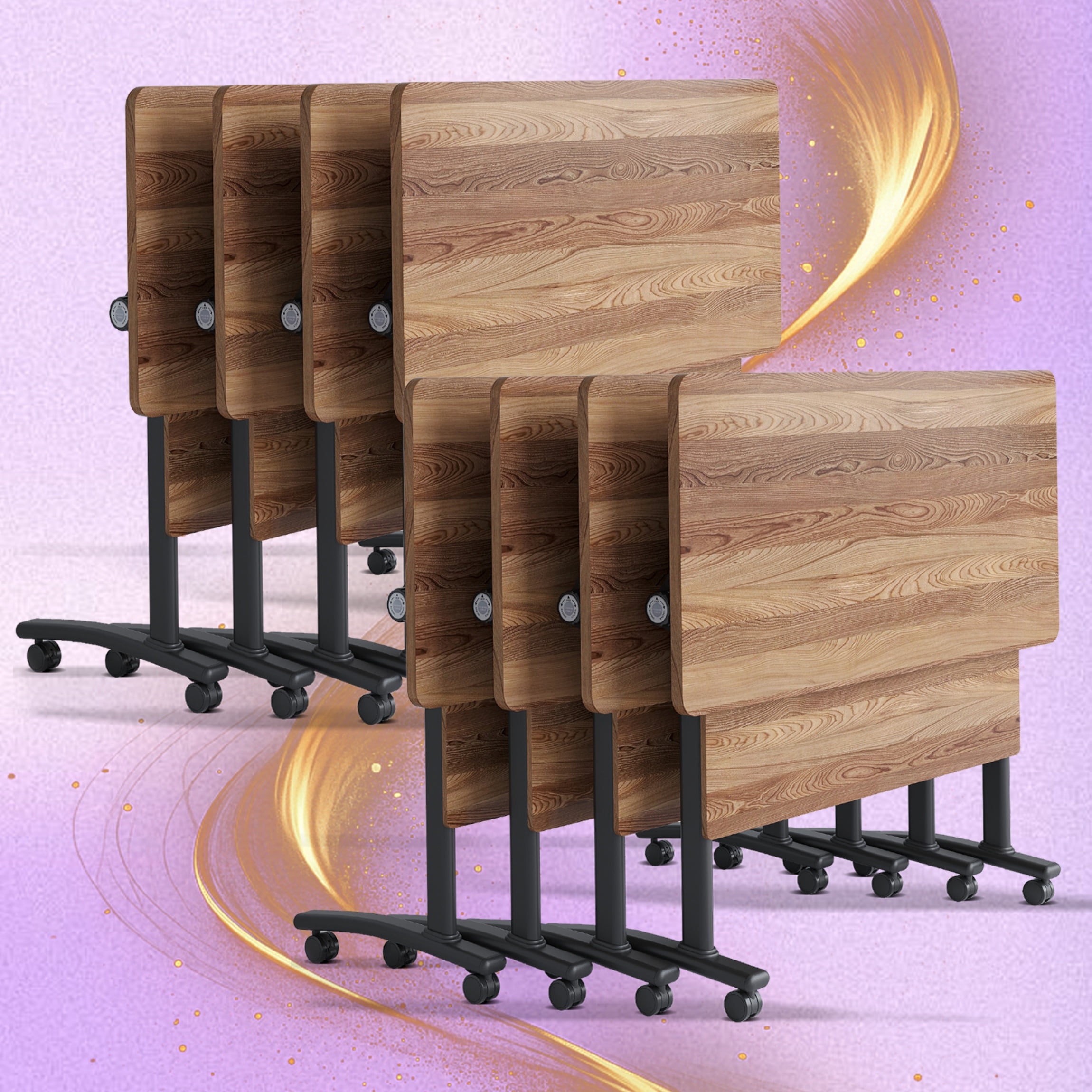 Folding Conference Table with Wheels 8 Pack 70.8 Inch Flip Top Mobile ...