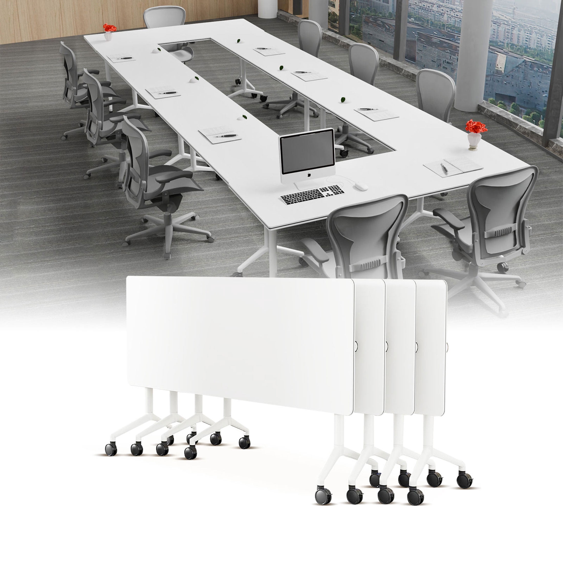 Folding Conference Room Tables,Mobile Training Table with Wheels ...