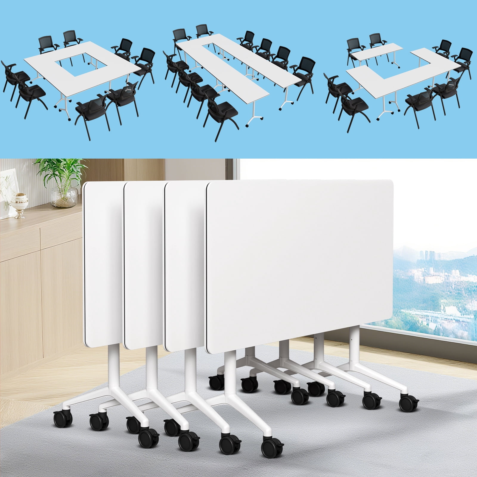 Folding Conference Room Tables with Silent Wheels, 6-12 Person Modern ...