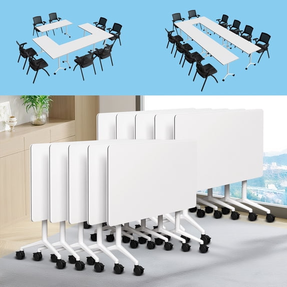 Folding Conference Room Tables with Silent Wheels, 6-12 Person Modern ...