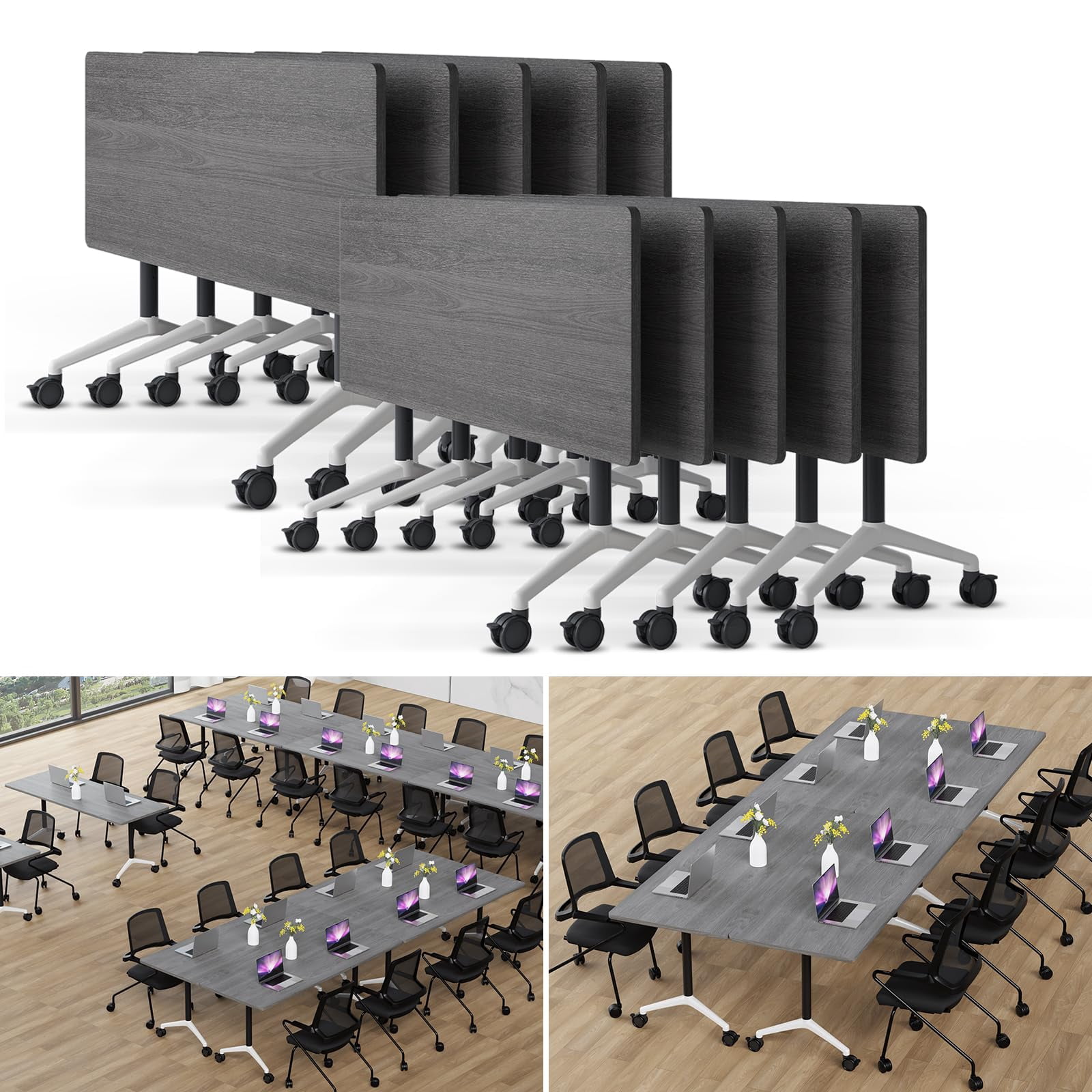 Folding Conference Table Modern Large Mobile Meeting Table Rolling ...