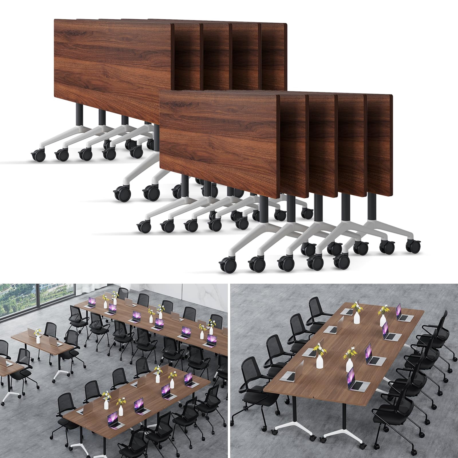 Folding Conference Table Modern Large Mobile Meeting Table Rolling ...