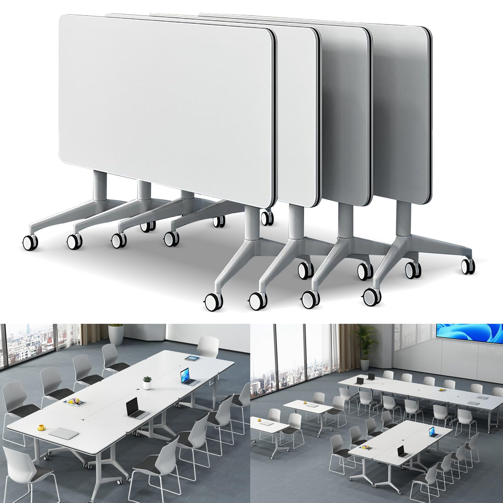 Folding Conference Table Modern Large Mobile Meeting Table Rolling ...
