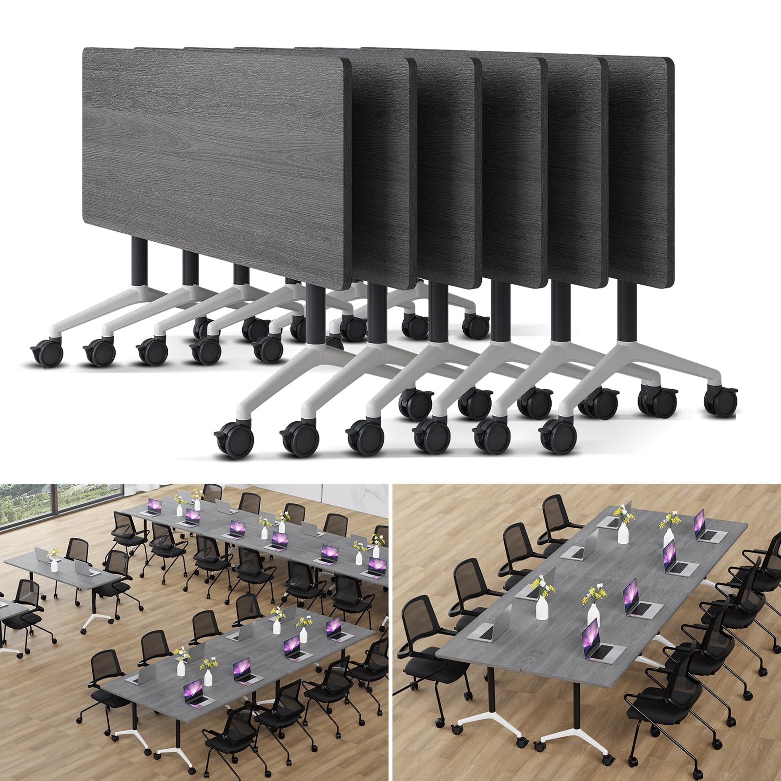 Folding Conference Table Modern Large Mobile Meeting Table Rolling ...