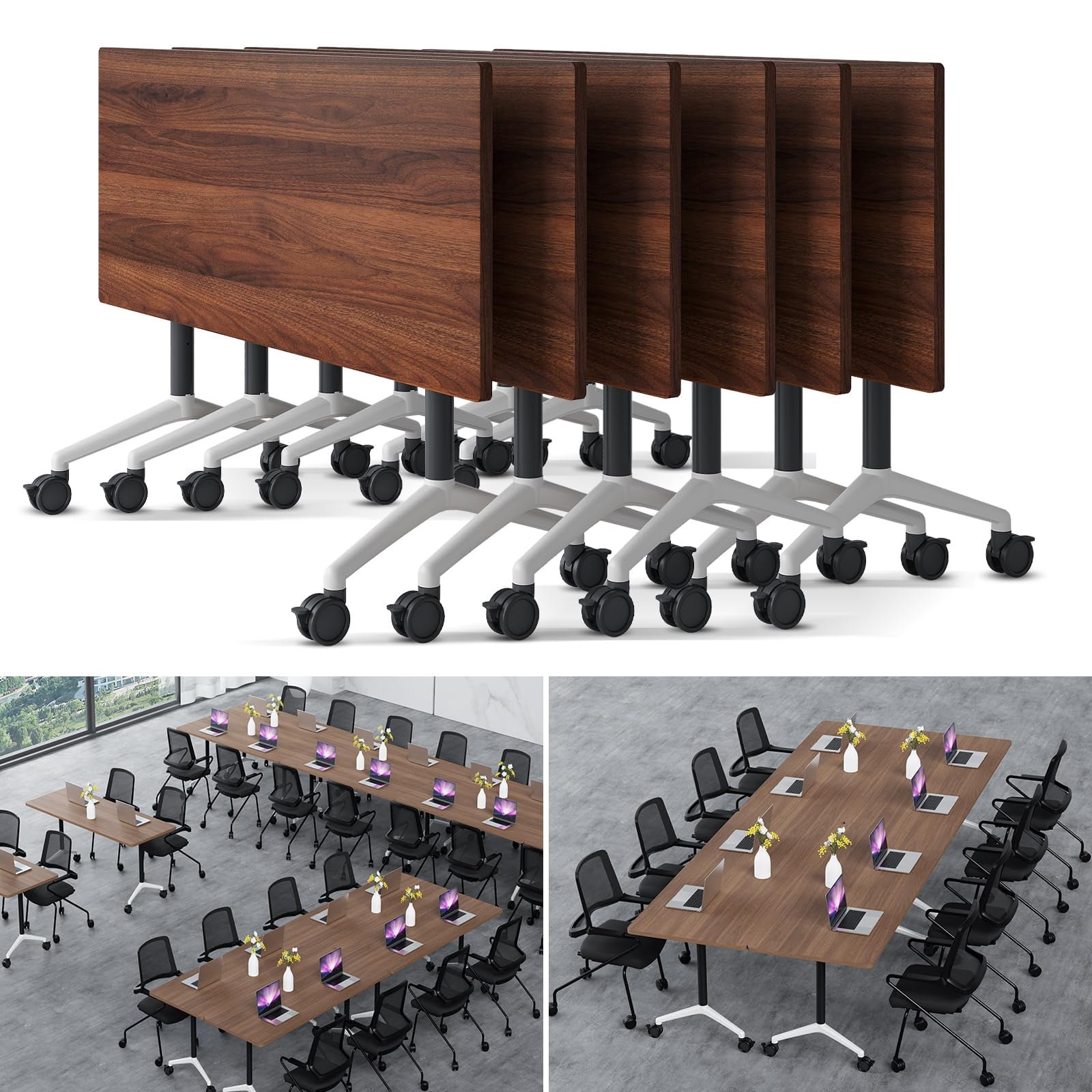 Folding Conference Table Modern Large Mobile Meeting Table Rolling ...