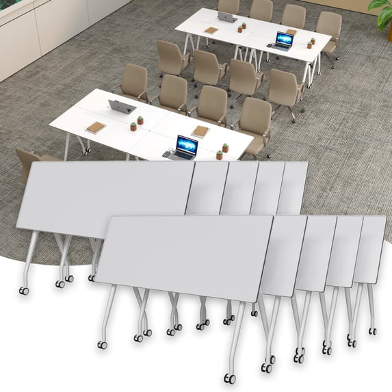 Folding Conference Table with Wheels 10 Pack 55.1 Inch Flip Top Mobile ...