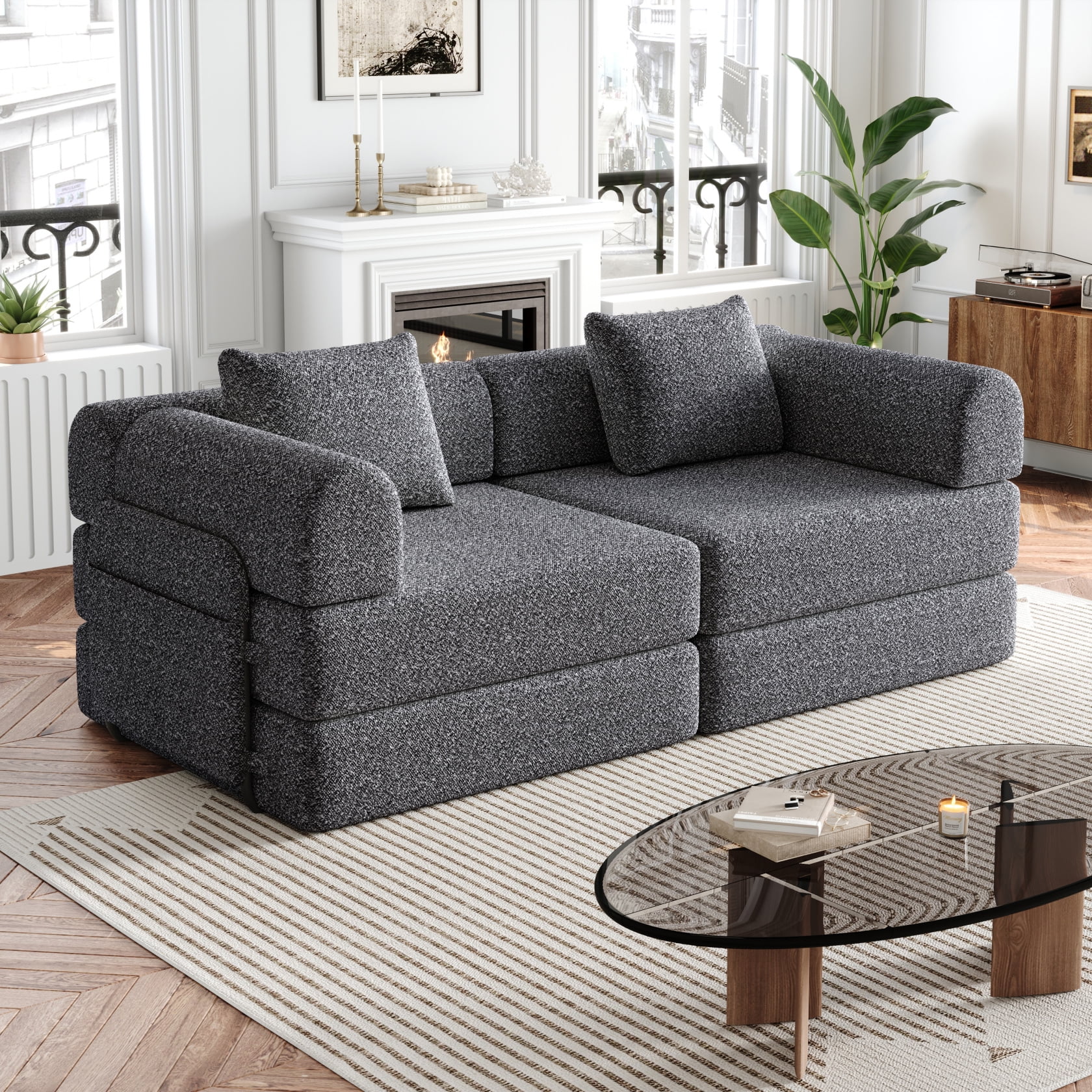 Folding Convertible Sofa Bed, 72Inch Oversized Upholstered Couch ...