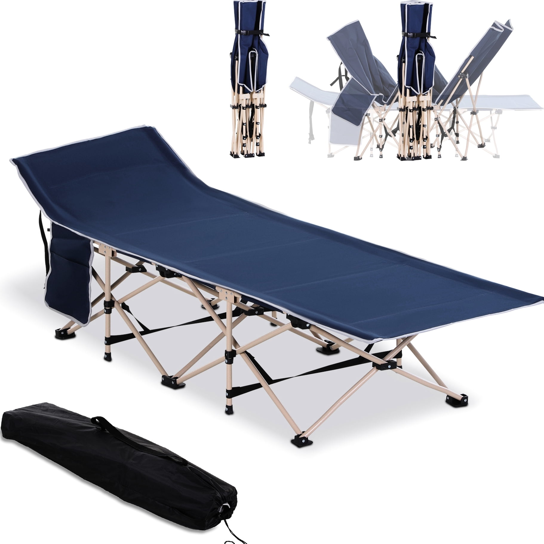 Folding Cot For Adults - 330 Lbs Load Capacity, Blue. Portable Sleeping ...