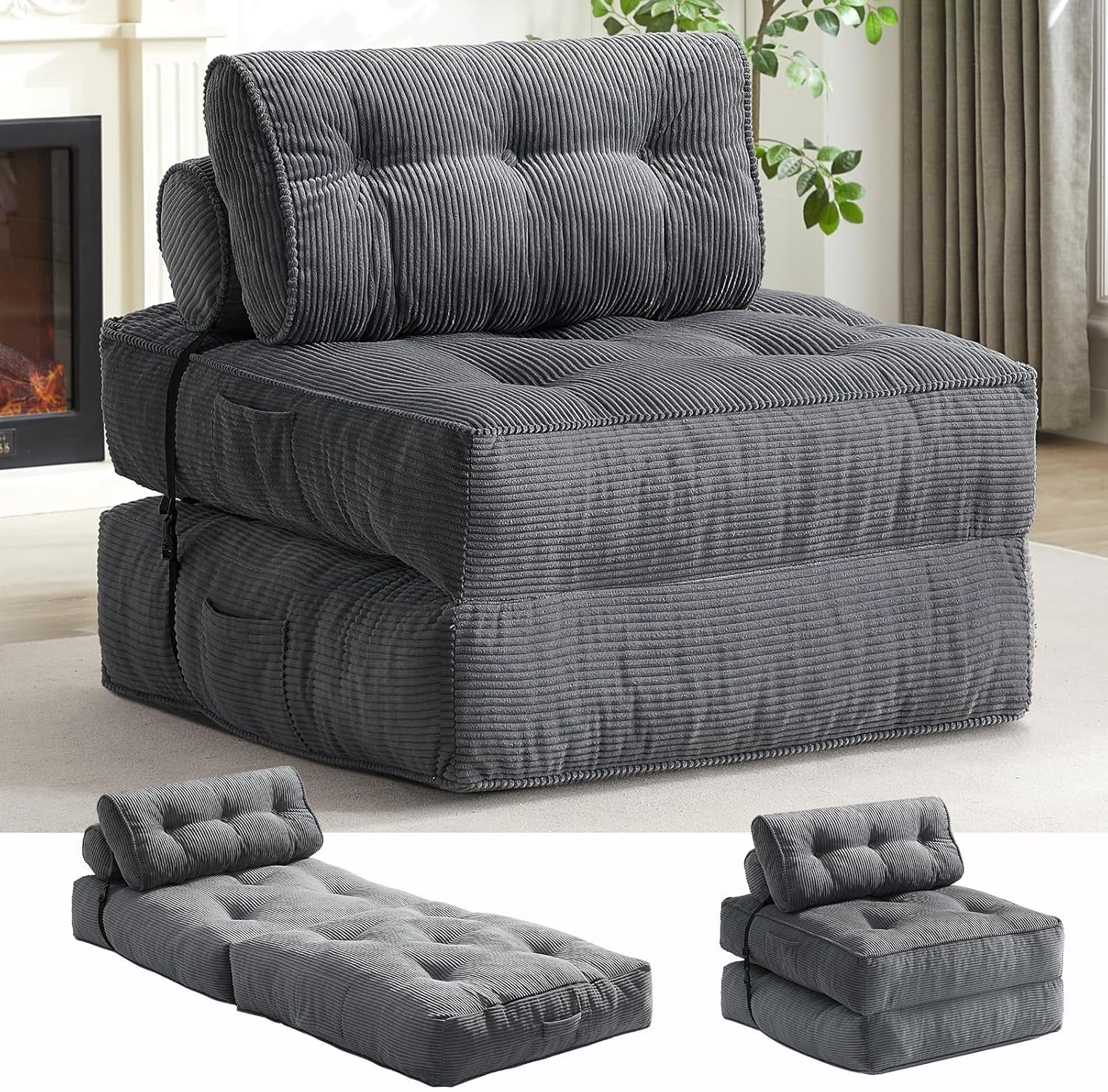 Folding Couch Sofa Bed,Convertible Sleeper Chair for Adults, Corduroy ...