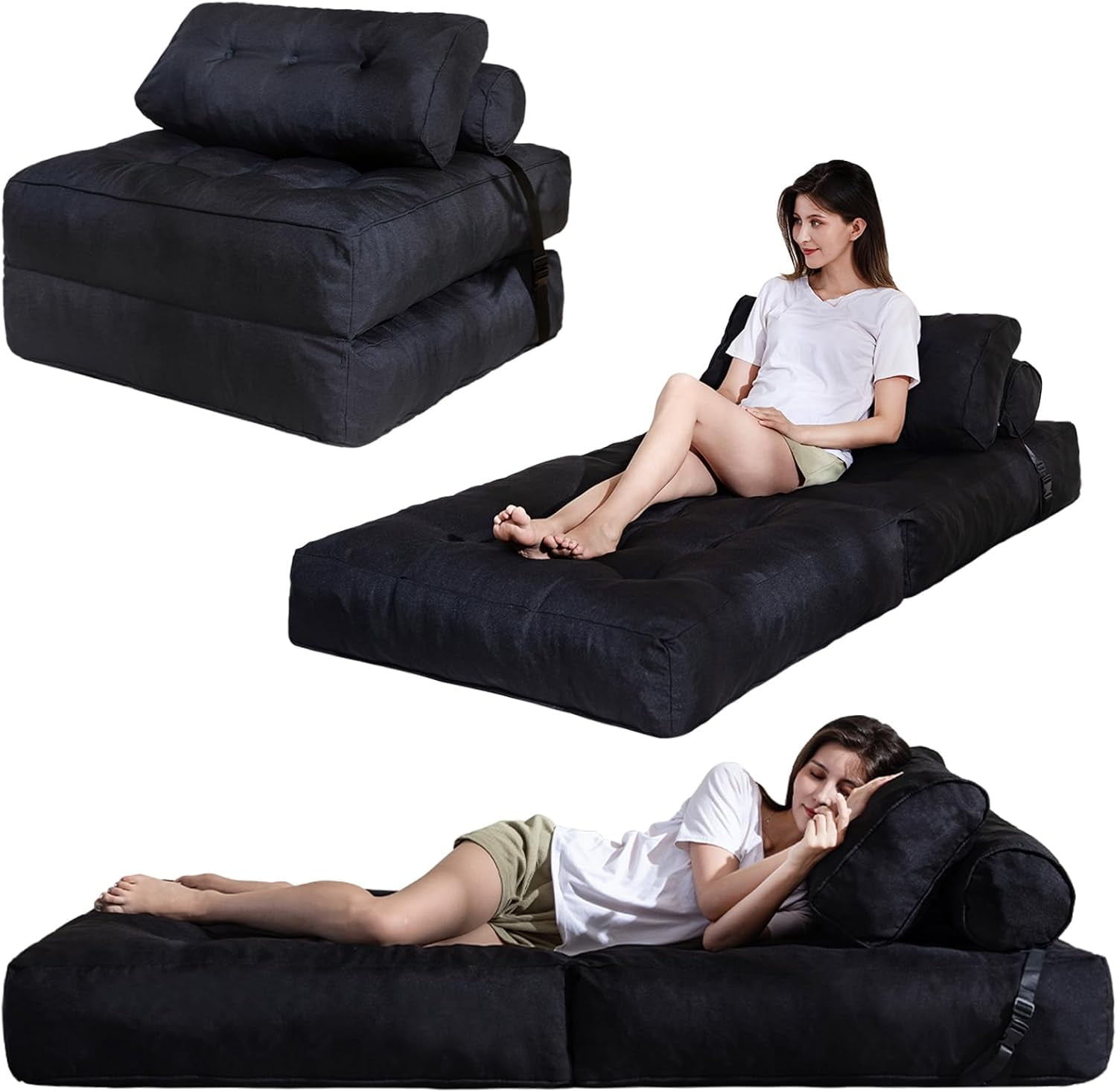 Folding Couch Sofa Bed, Convertible Sleeper Chairs with Back Support ...