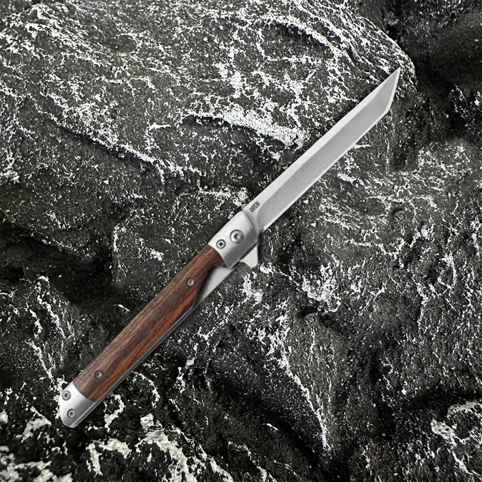 Folding Damascus Knife, Pocket Survival Knife, Sandalwood Handle, 8 ...