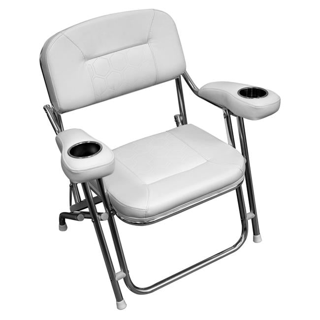 Folding Deck Chair with Dual Cup Holders, Brite White - Walmart.com