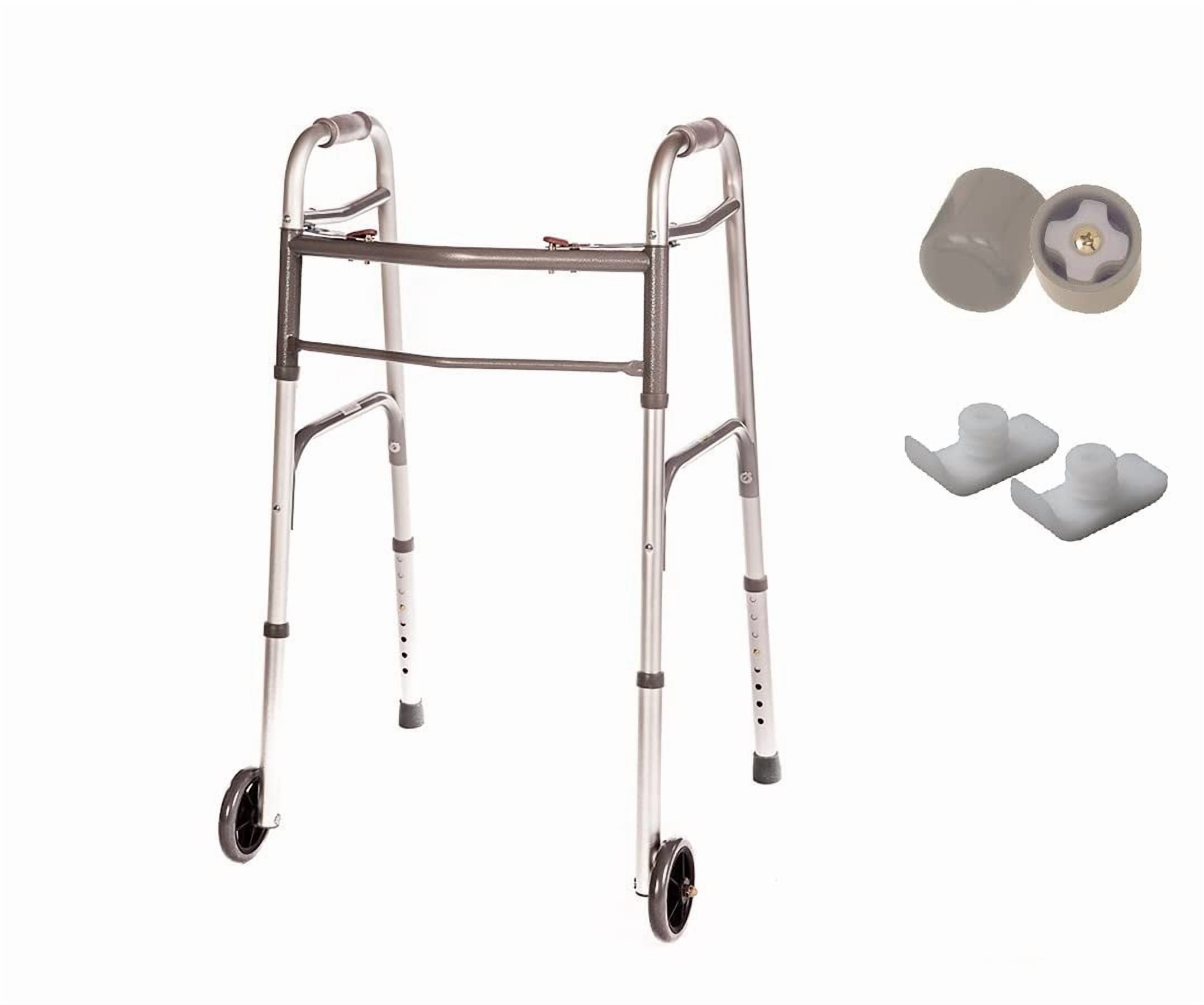 Folding Deluxe Walker with 5 Inch Front Wheels, 2 Free Rear Glide Sets ...