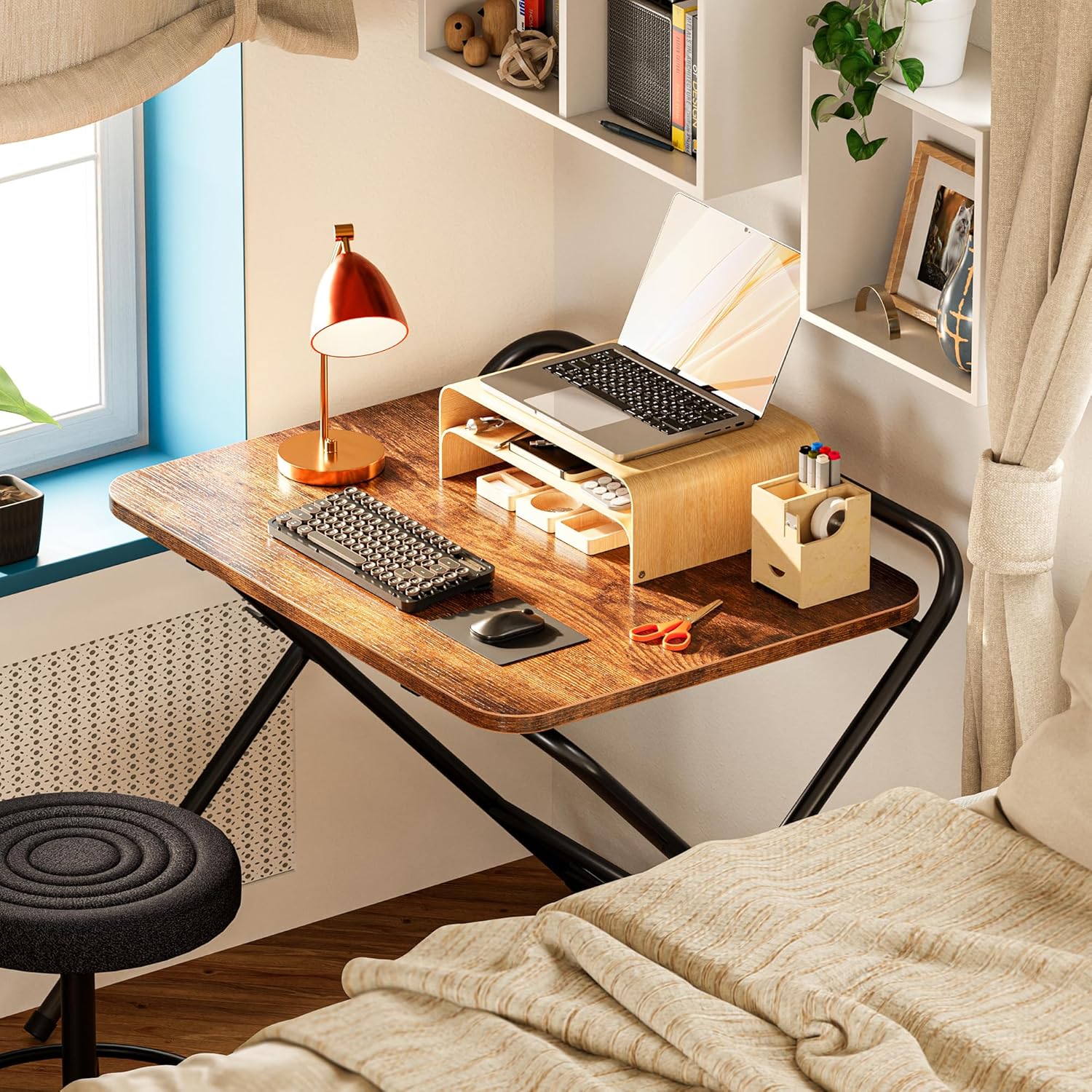 Folding Desk with 3-Level Adjustable Height and Tablet Slot, 24 Inch ...