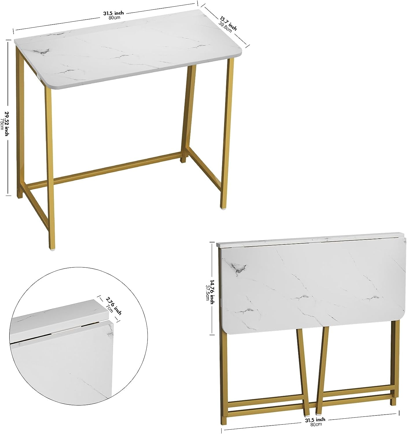 Folding Desk, Small Foldable Desk 31.5" for Small Spaces, Space Saving ...