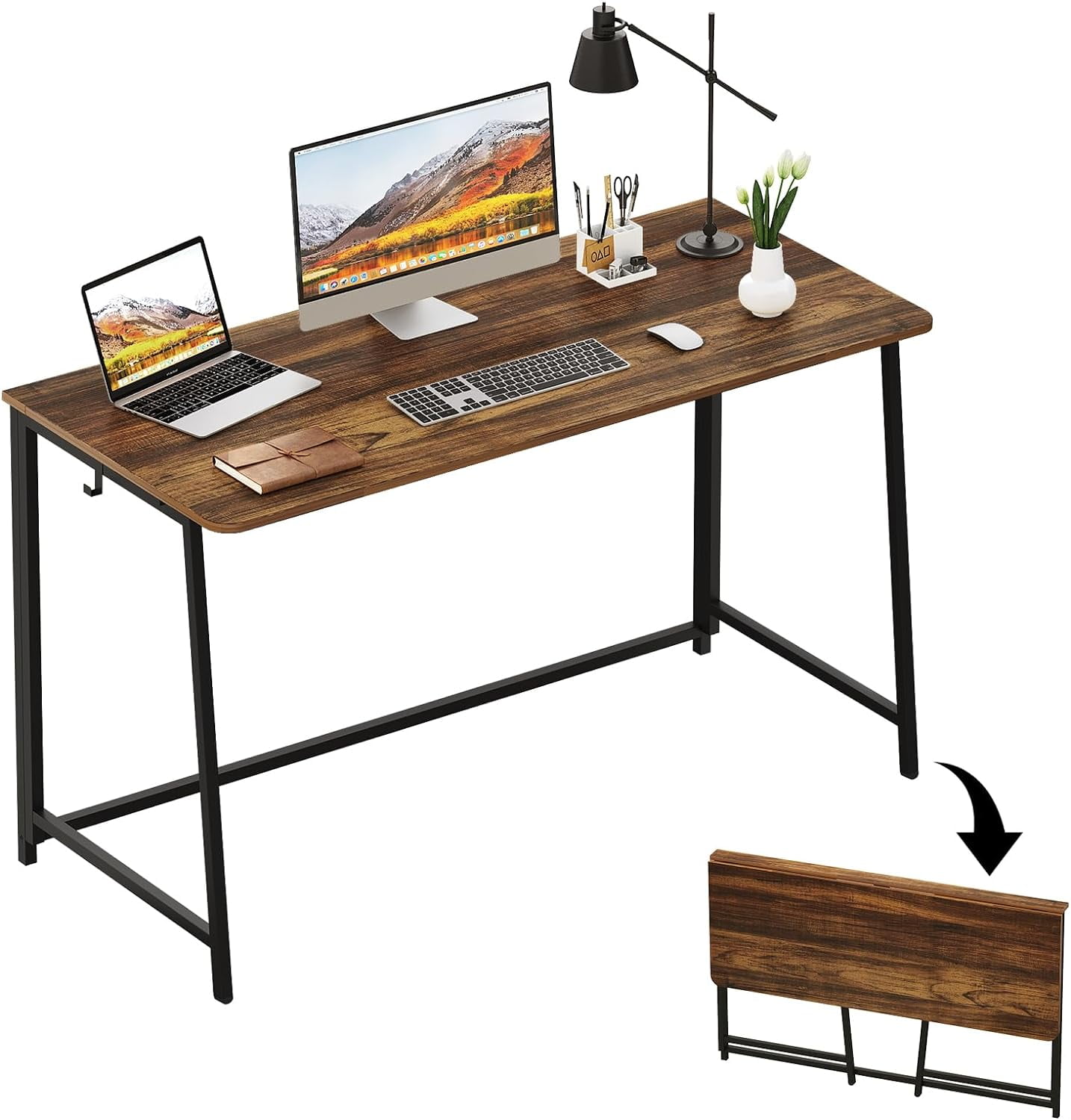 Folding Desk, 47.2" Foldable Computer Desk for Bedroom, Space Saving ...
