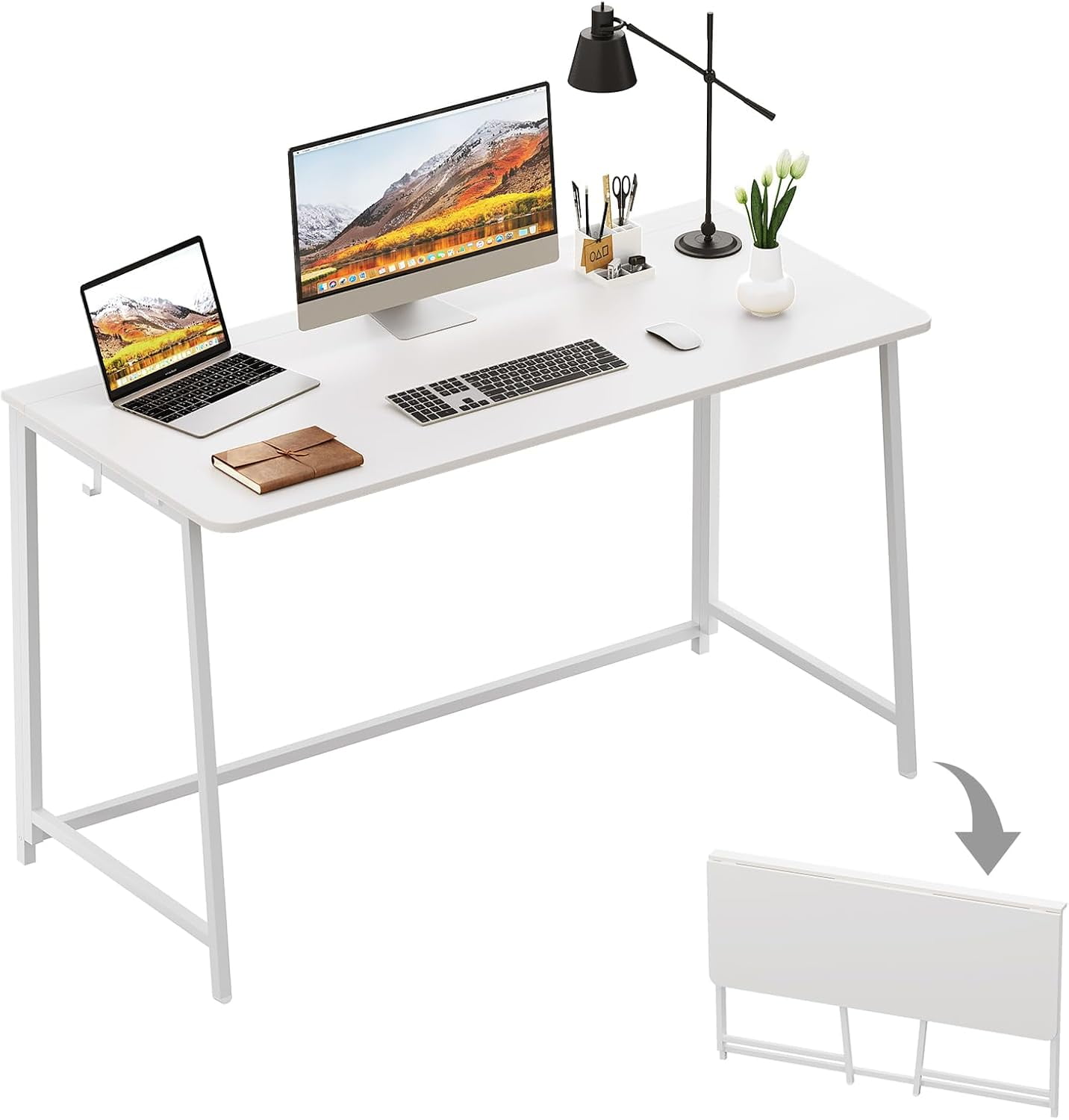 Folding Desk, 47.2" Foldable Computer Desk for Bedroom, Space Saving ...