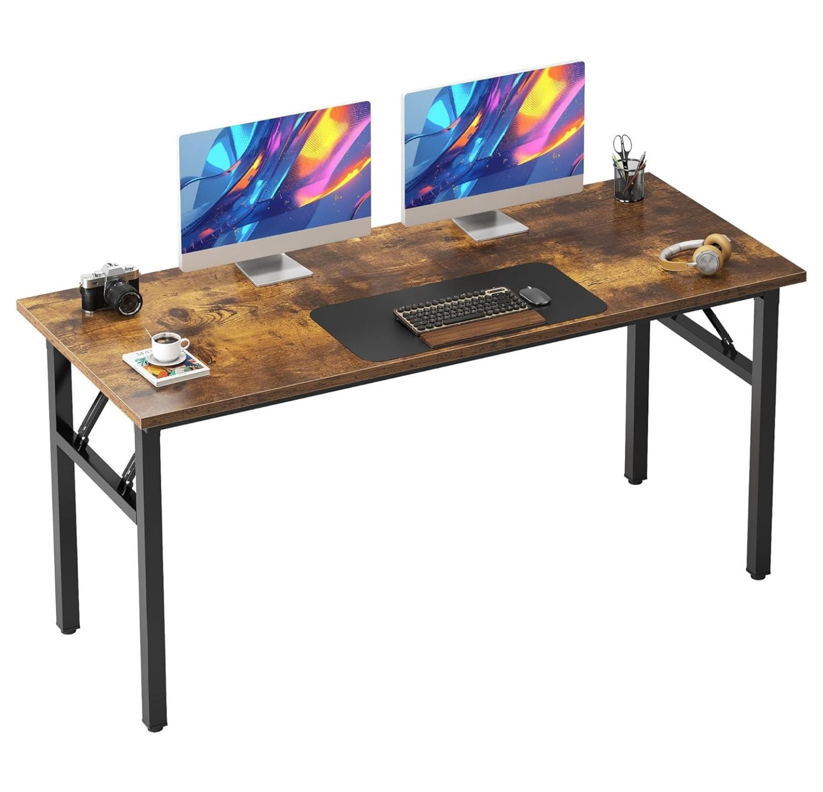 Folding Desk, 54 inch Large Computer Desk for Home Office, No Install ...