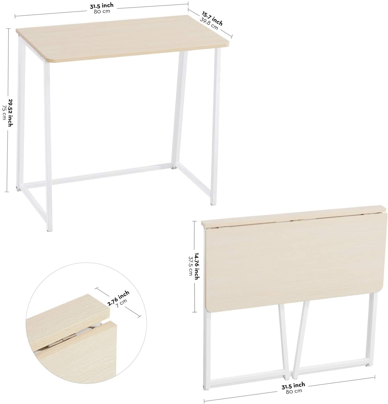 Folding Desk, Small Foldable Desk 31.5" for Small Spaces, Space Saving ...