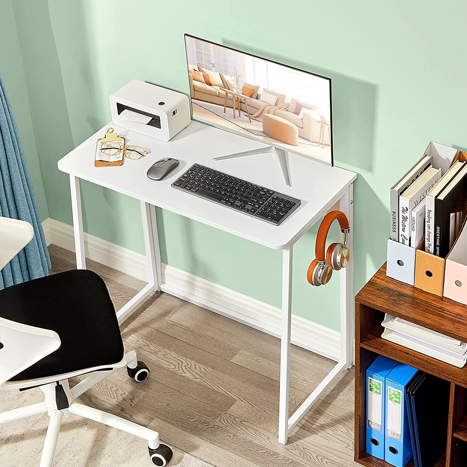 Folding Desk, Small Foldable Desk 39.4" for Small Spaces, Space Saving Computer Table Writing ...