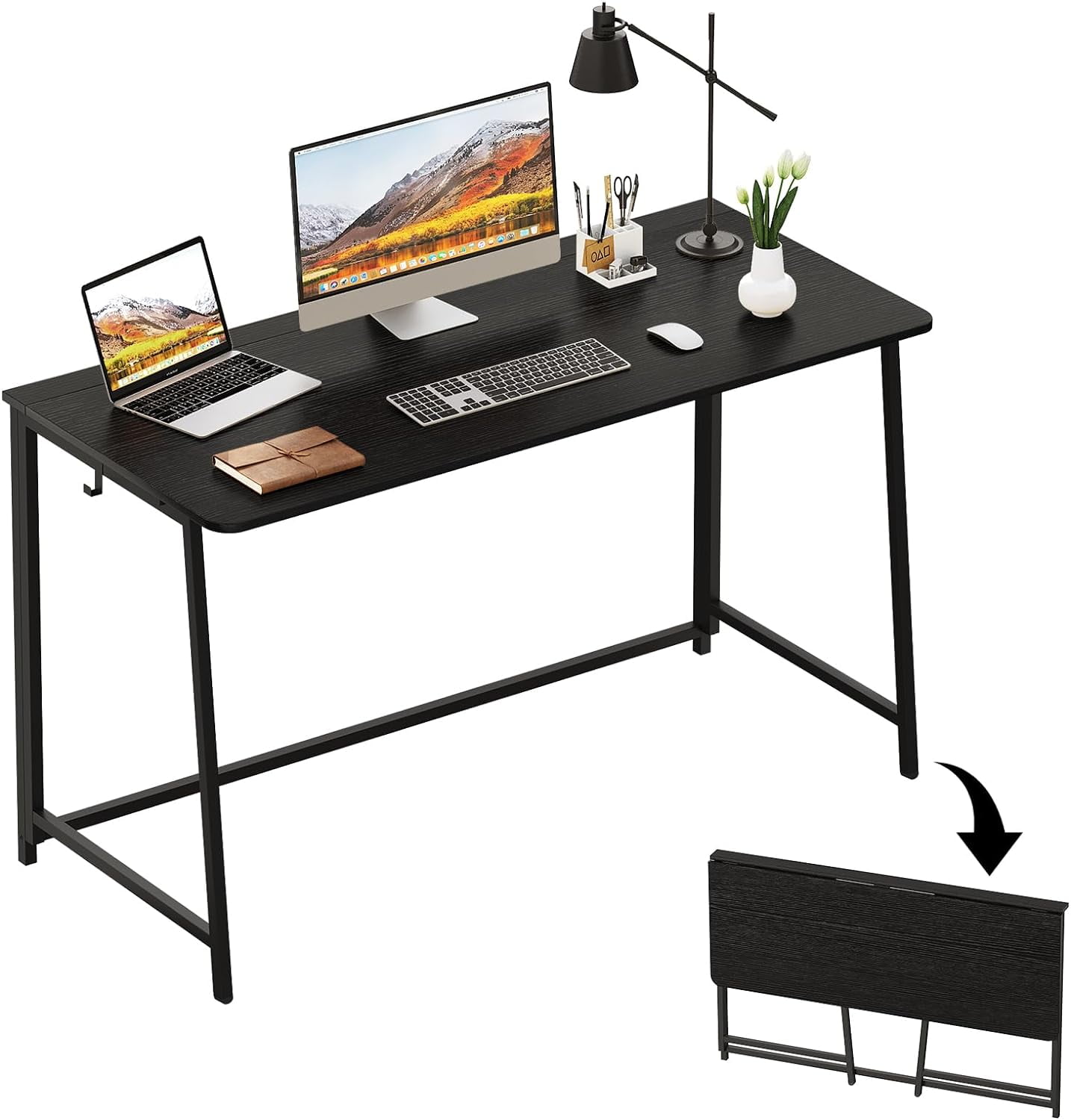 Folding Desk, Small Foldable Desk 47.2" for Small Spaces, Space Saving ...