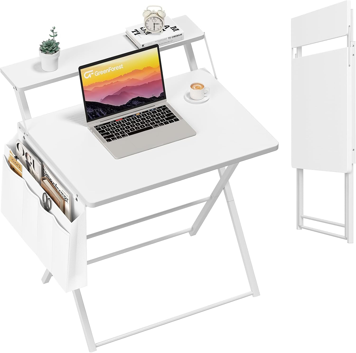 Folding Desk for Small Spaces, 23.6 inch Foldable Table with Storage Bag, 2-Tier Portable ...