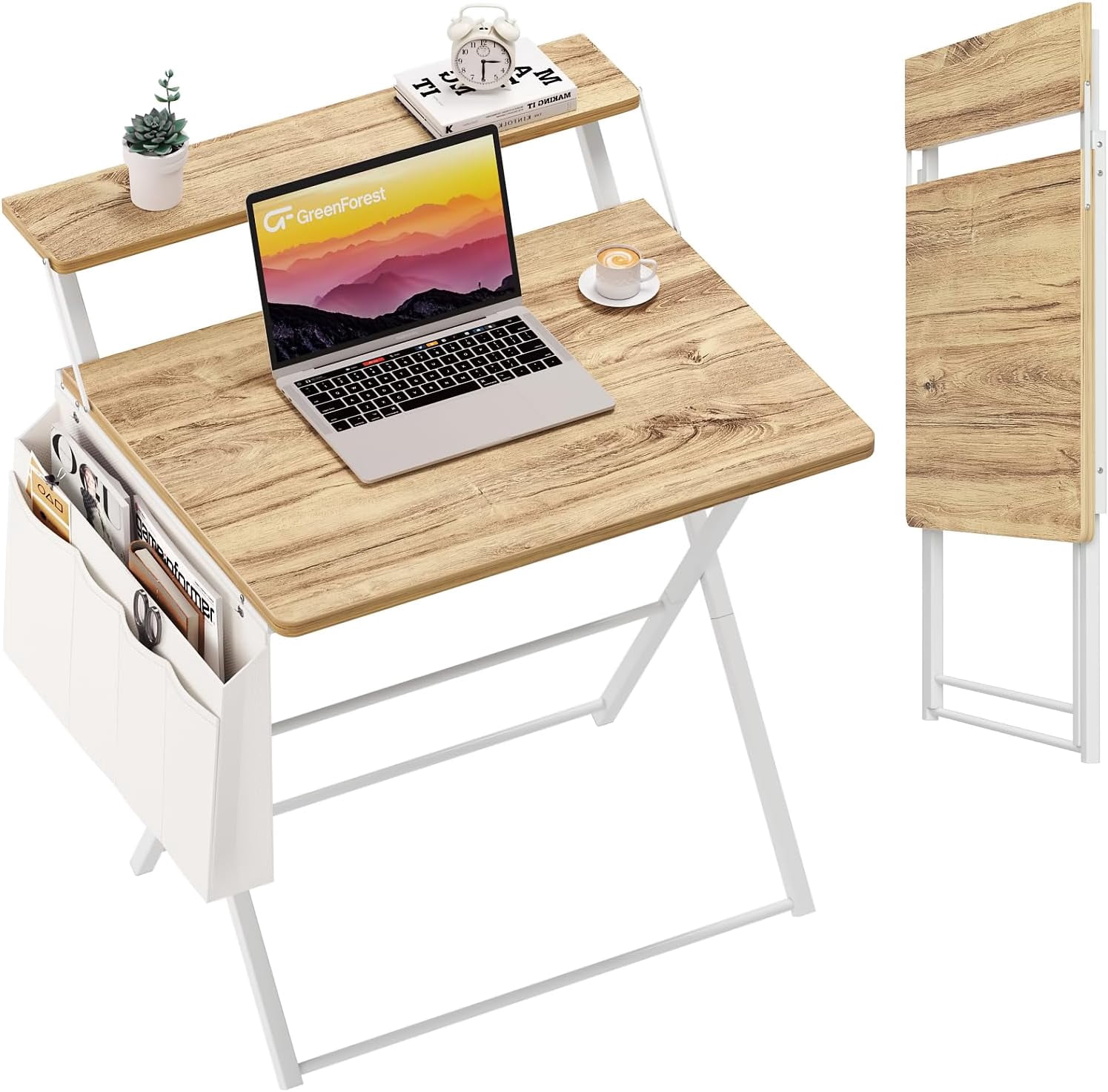 Folding Desk for Small Spaces, 31.5 inch Foldable Table with Storage ...