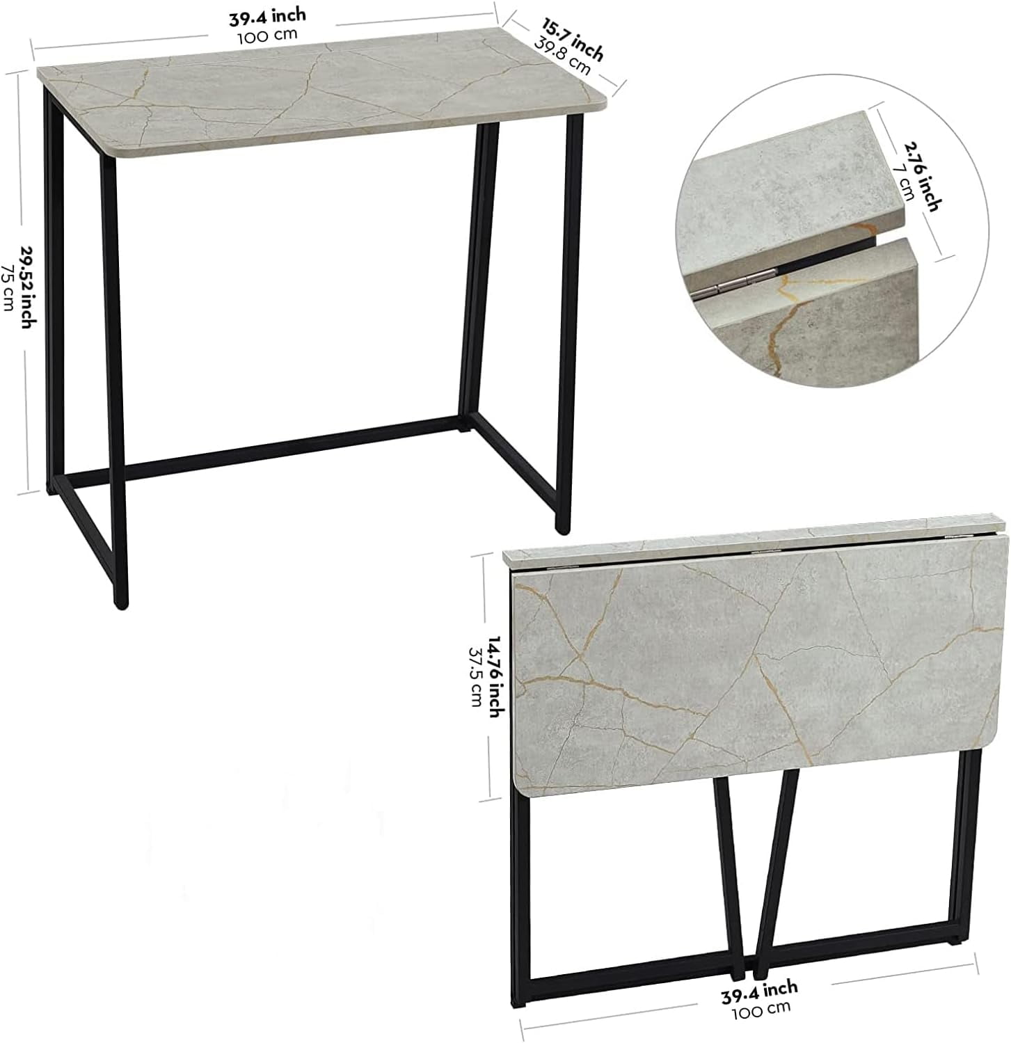 Folding Desk, Small Writing Desk 39.4", Space-Saving Foldable Laptop ...