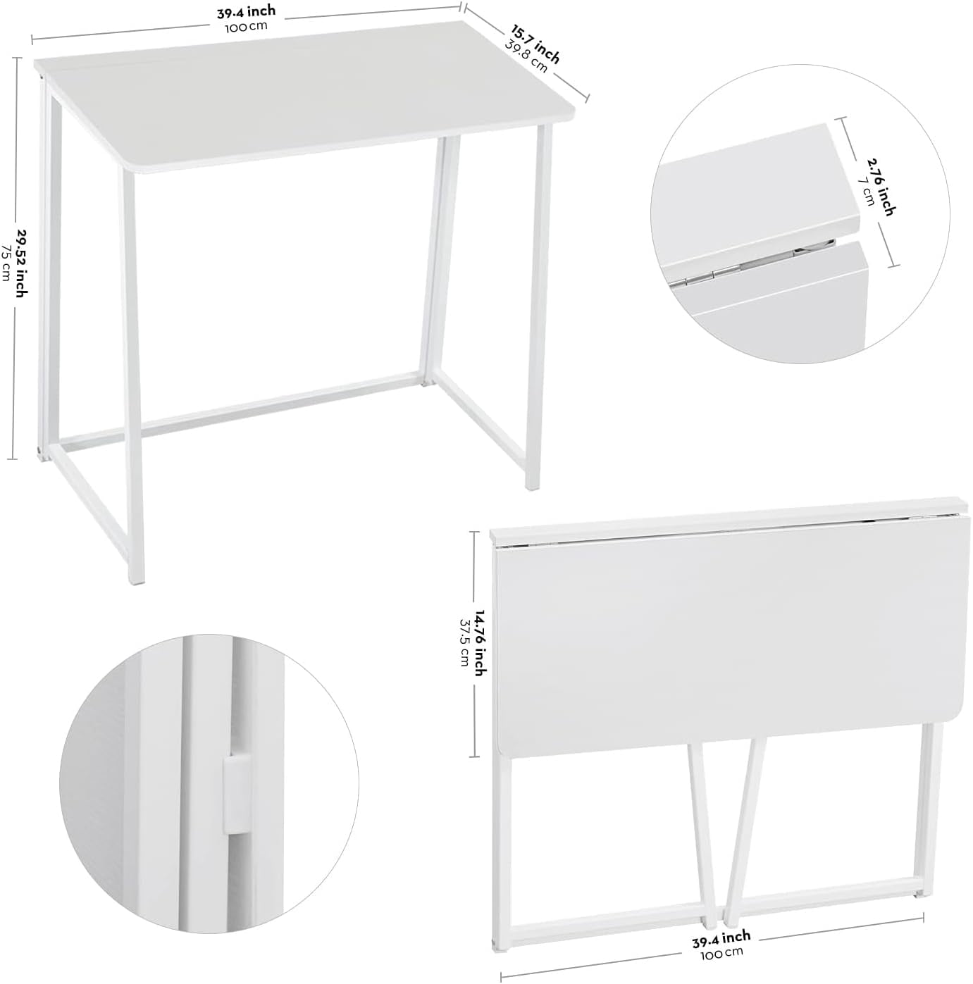 Folding Desk, Small Writing Desk 39.4", Space-Saving Foldable Laptop ...