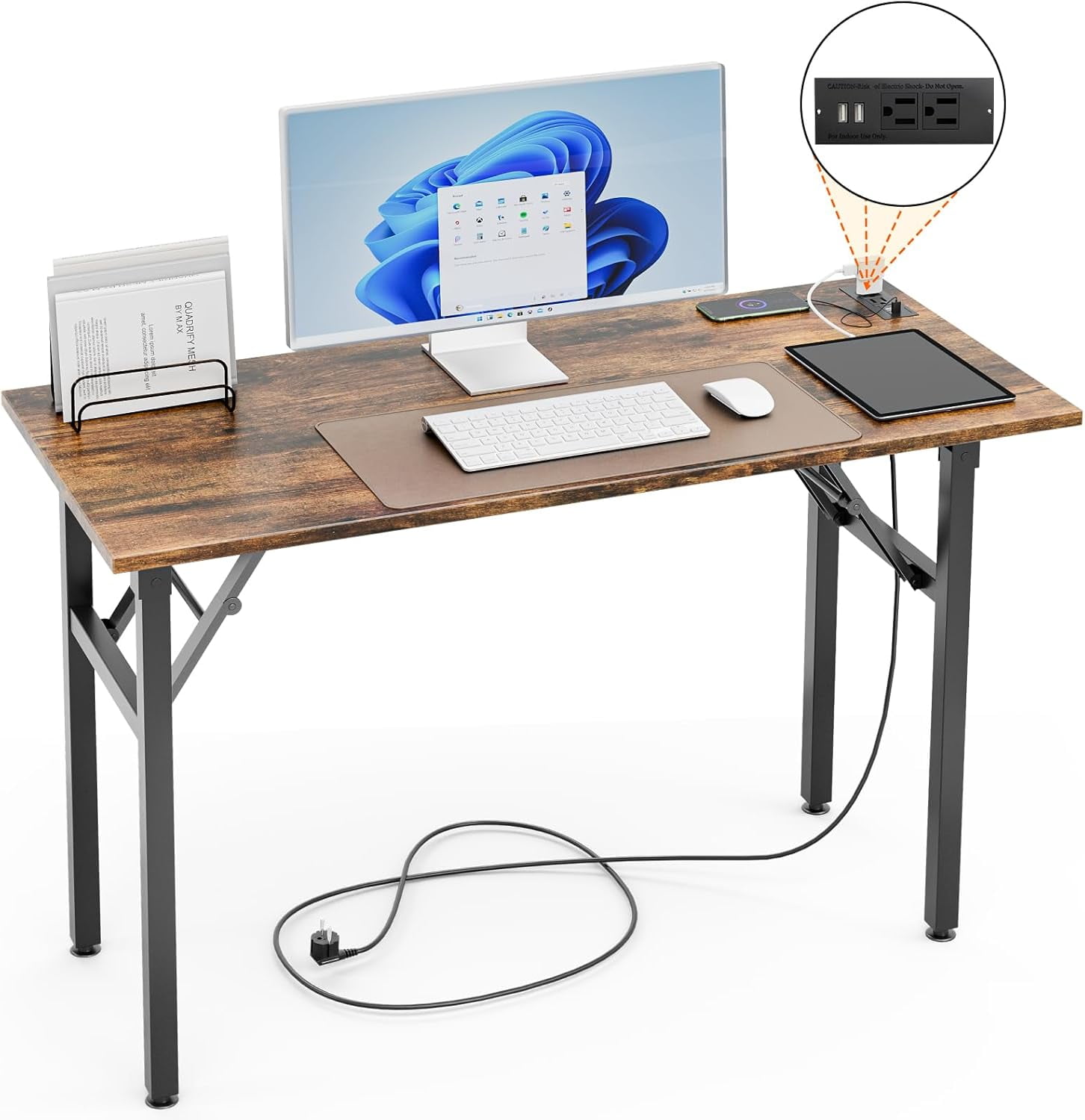 Folding Desk with USB & Socket 31.5", Computer Desk with Outlet for ...