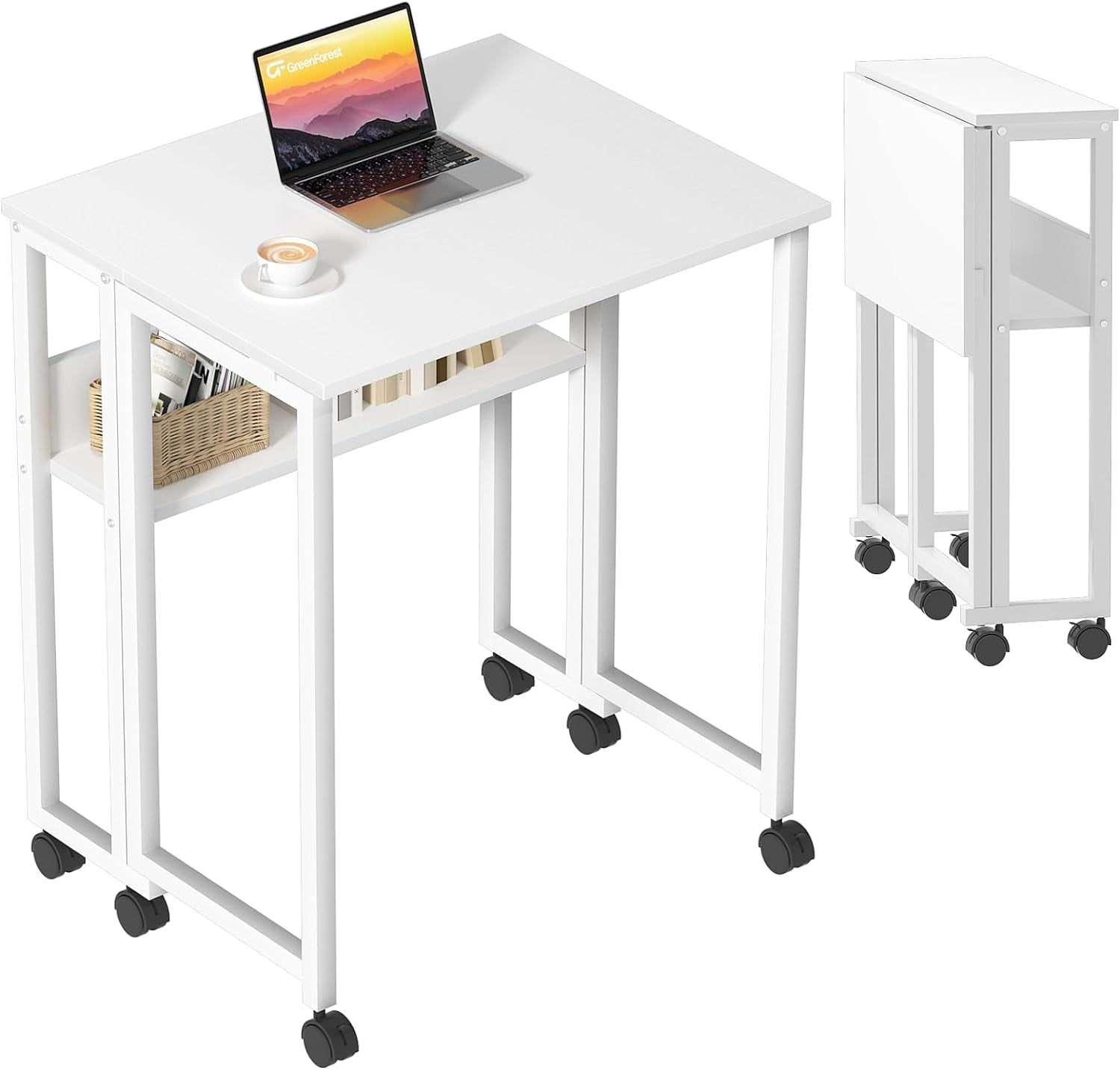 Folding Desk White Desk with Storage Shelf,31.5 inch Foldable Computer ...