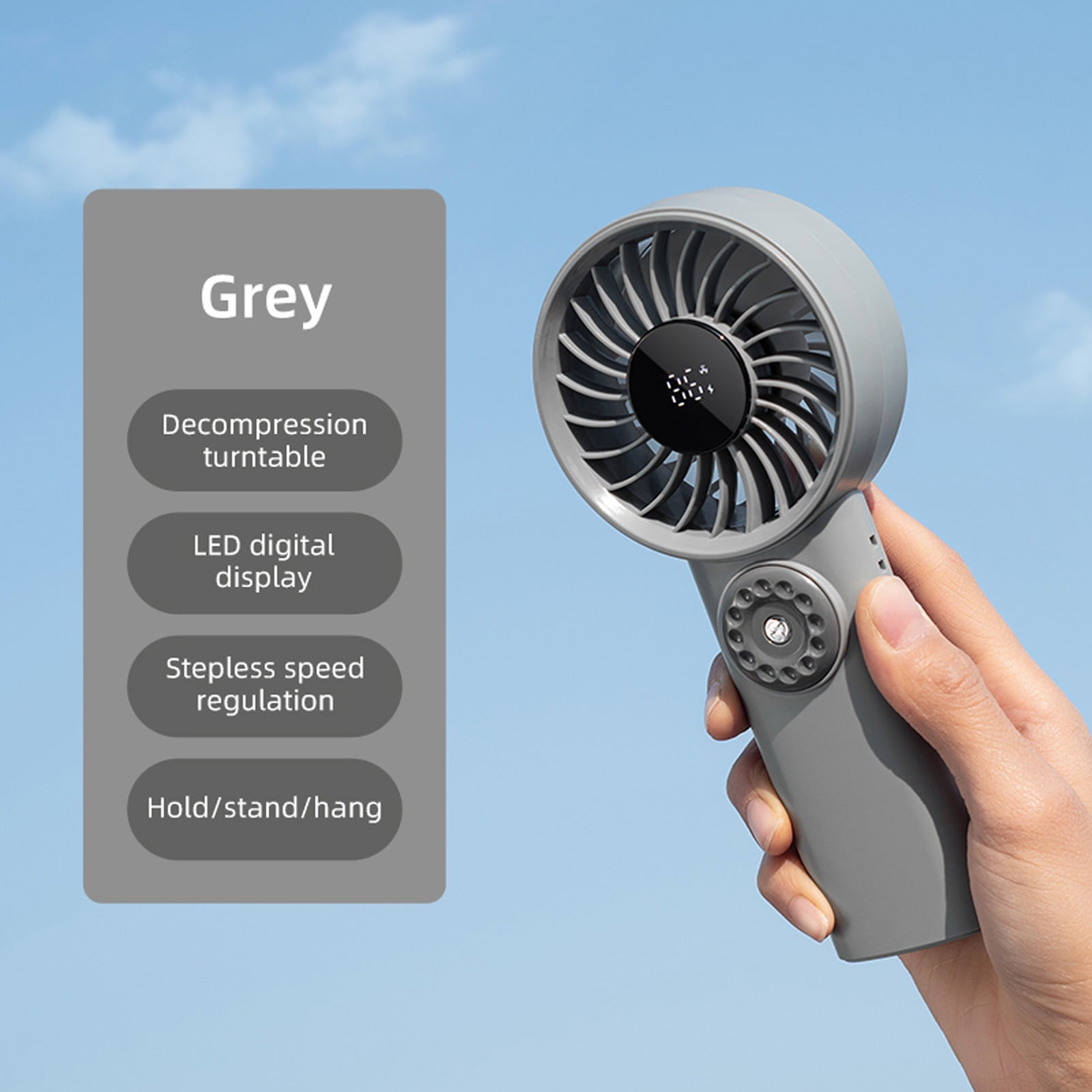 Folding Digital Handheld Fan with 100 Gears, Portable Neck-Hanging ...