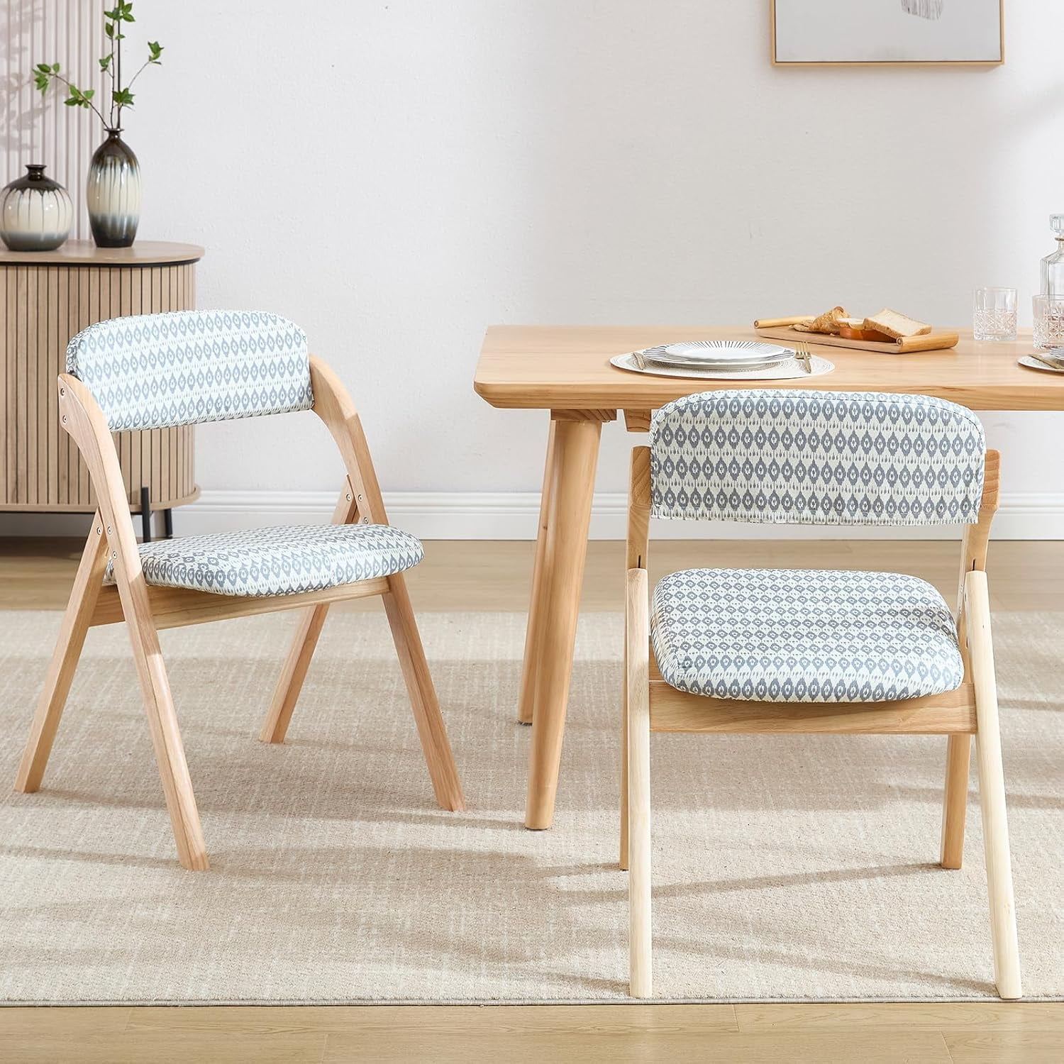 Folding Dining Chairs Padded with Wood Frame Removable Cover for Dining ...