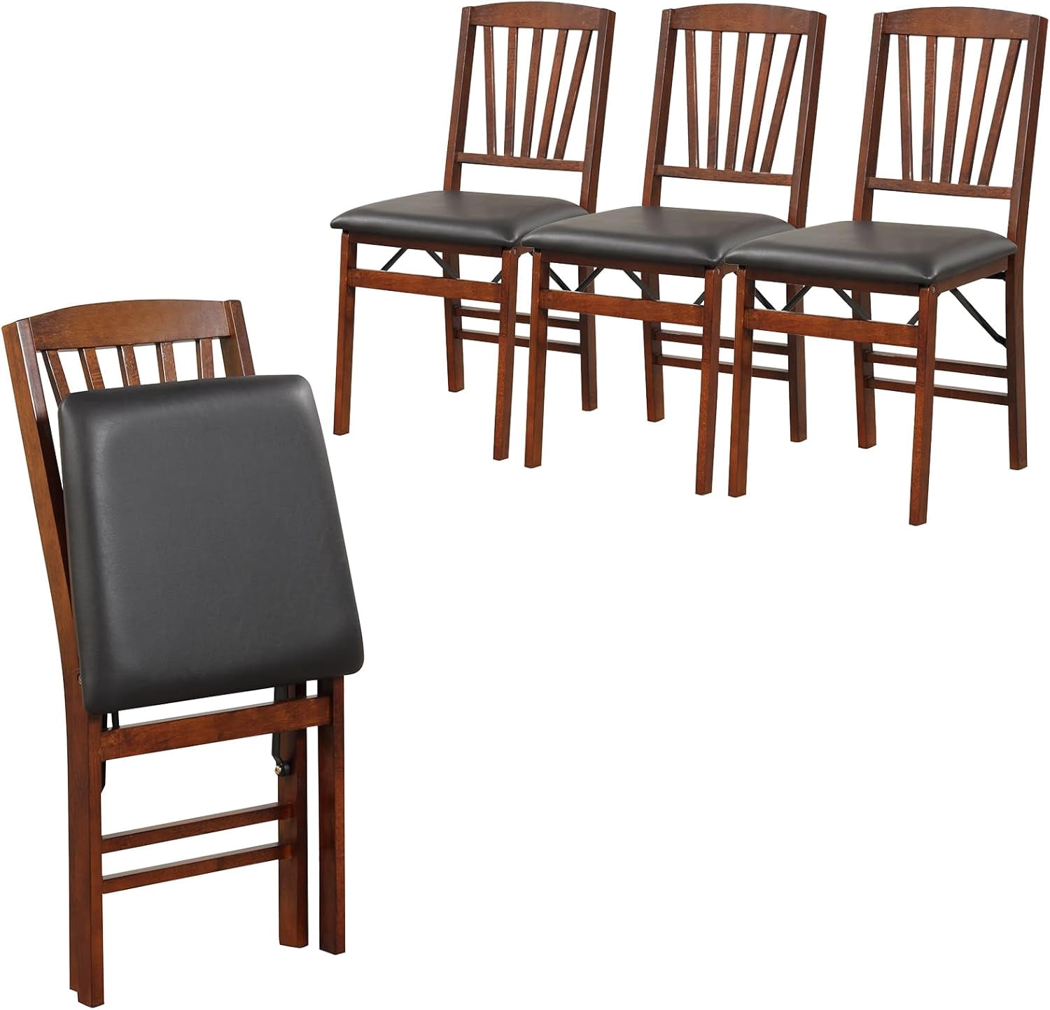 Folding Dining Chairs Set of 2, Foldable Wood Kitchen Chairs with ...
