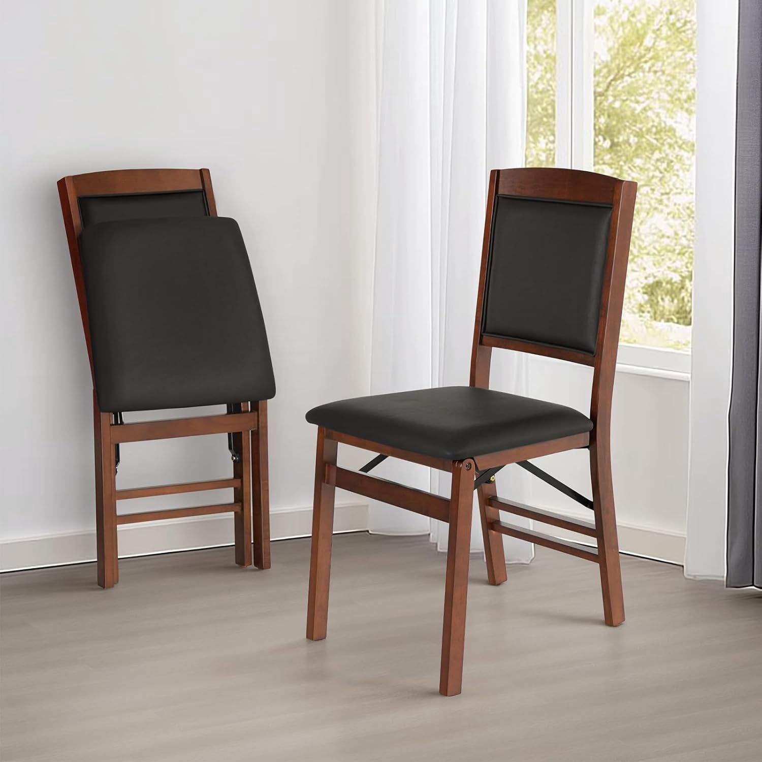 Folding Dining Chairs Set of 2 with Padded Seat, Walnut, Foldable ...