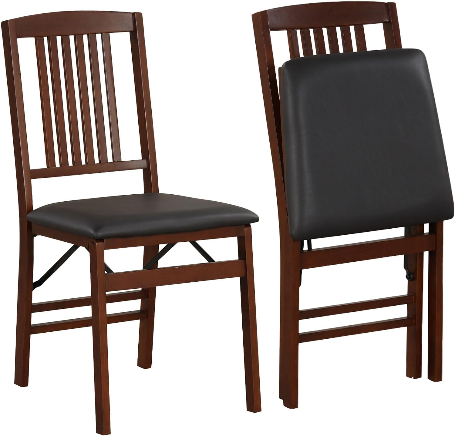 Folding Dining Chairs Solid Wood Frame Foldable Wood Chairs with Padded ...