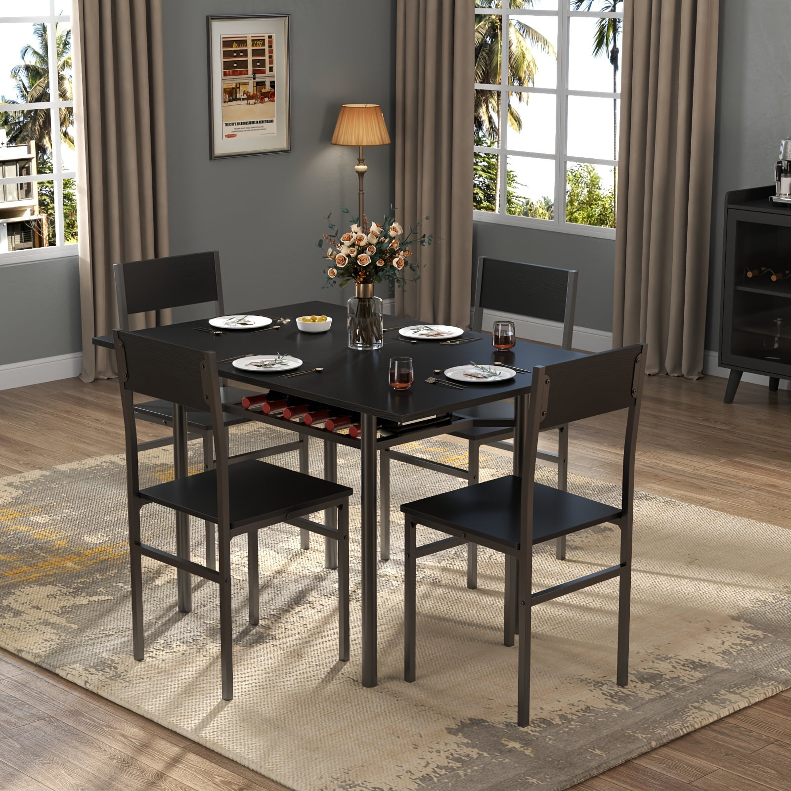 Folding Dining Table for 2-6, Dining Table Set for 4 with Storage Rack ...