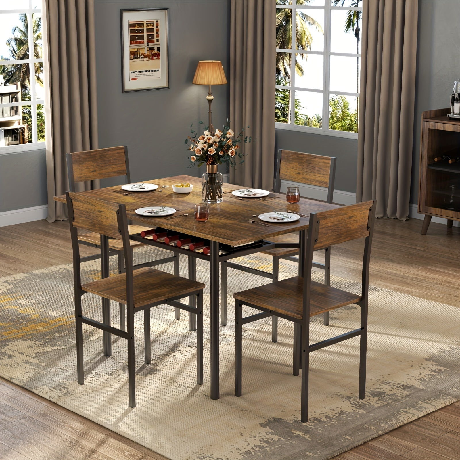 Folding Dining Table for 2-6, Dining Table Set for 4 with Storage Rack ...