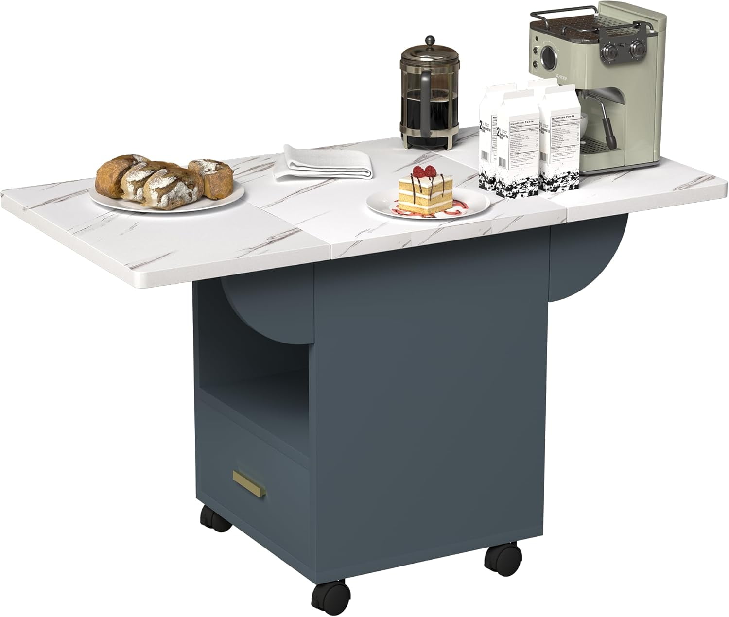 Folding Dining Table with 4 Wheels, Folding Dining Table with Storage ...