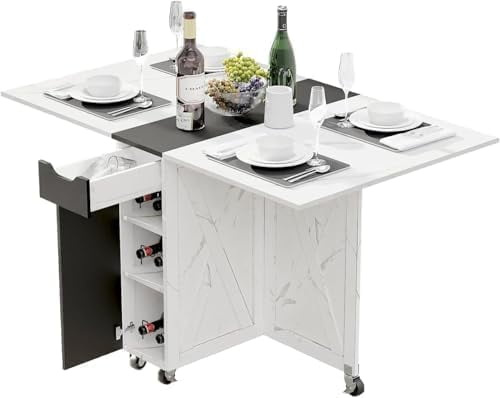 Folding Dining Table with 6 Wheels, Drop Leaf Tables for Small Spaces ...