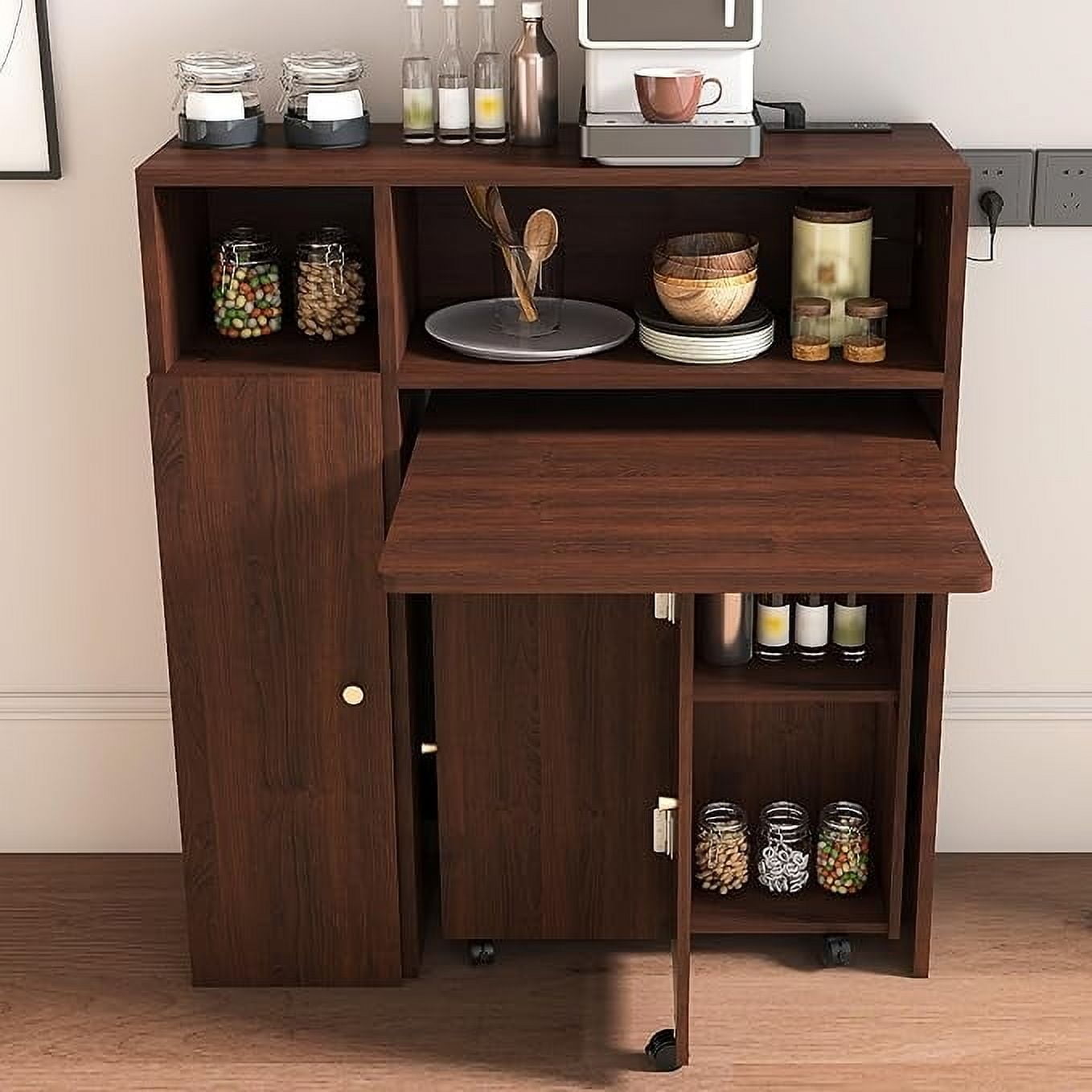 Folding Dining Table with Built-In Charging Station, Extendable 4-6 ...