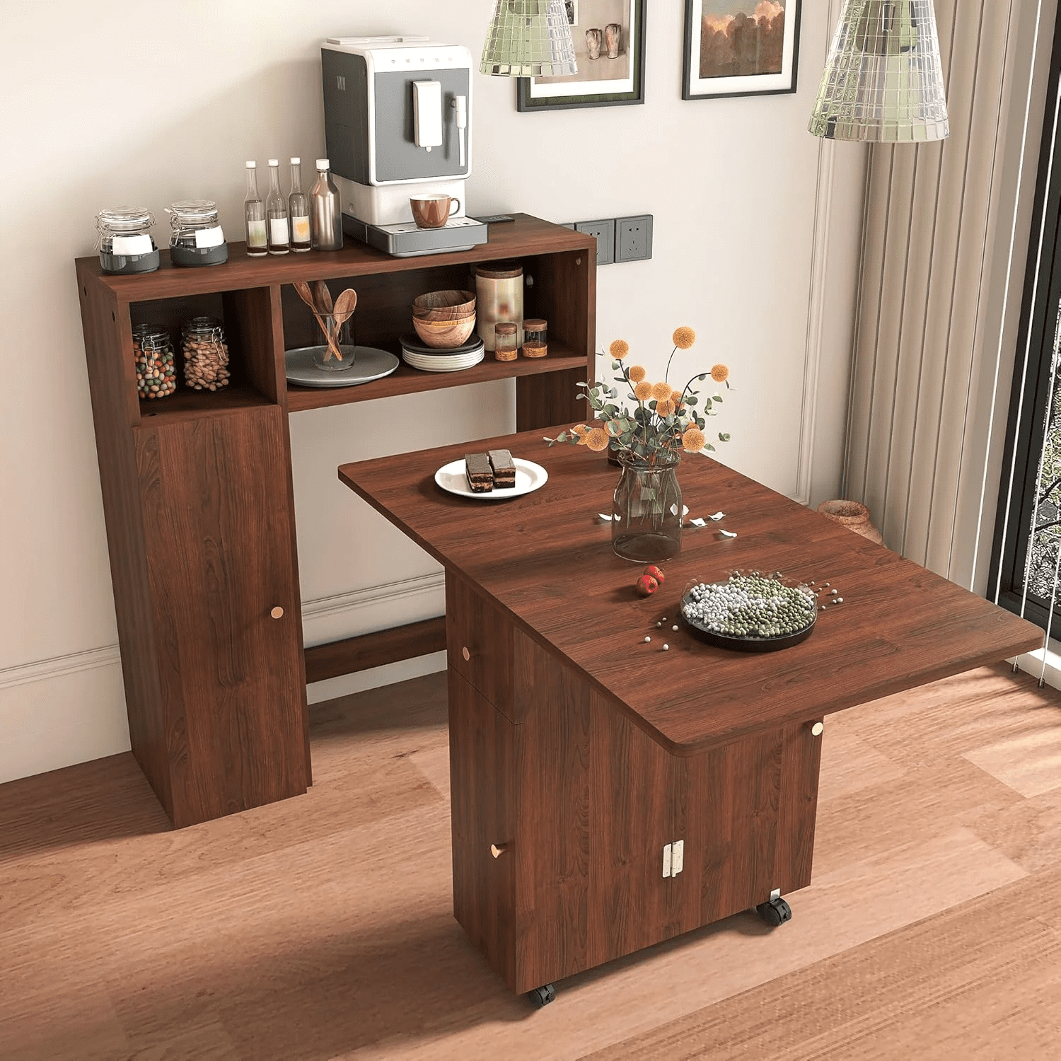 Folding Dining Table with Charging Station and Wall-Mounted Storage ...