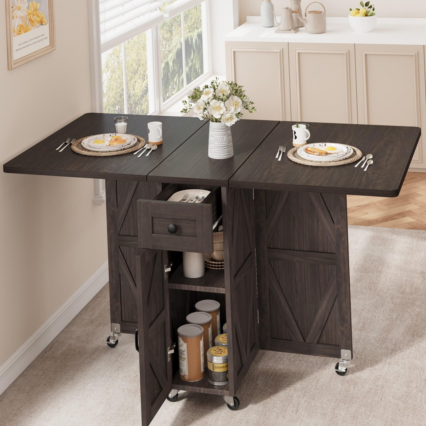 Folding Dining Table, Dining Table Set for 4, Foldable Kitchen Table ...