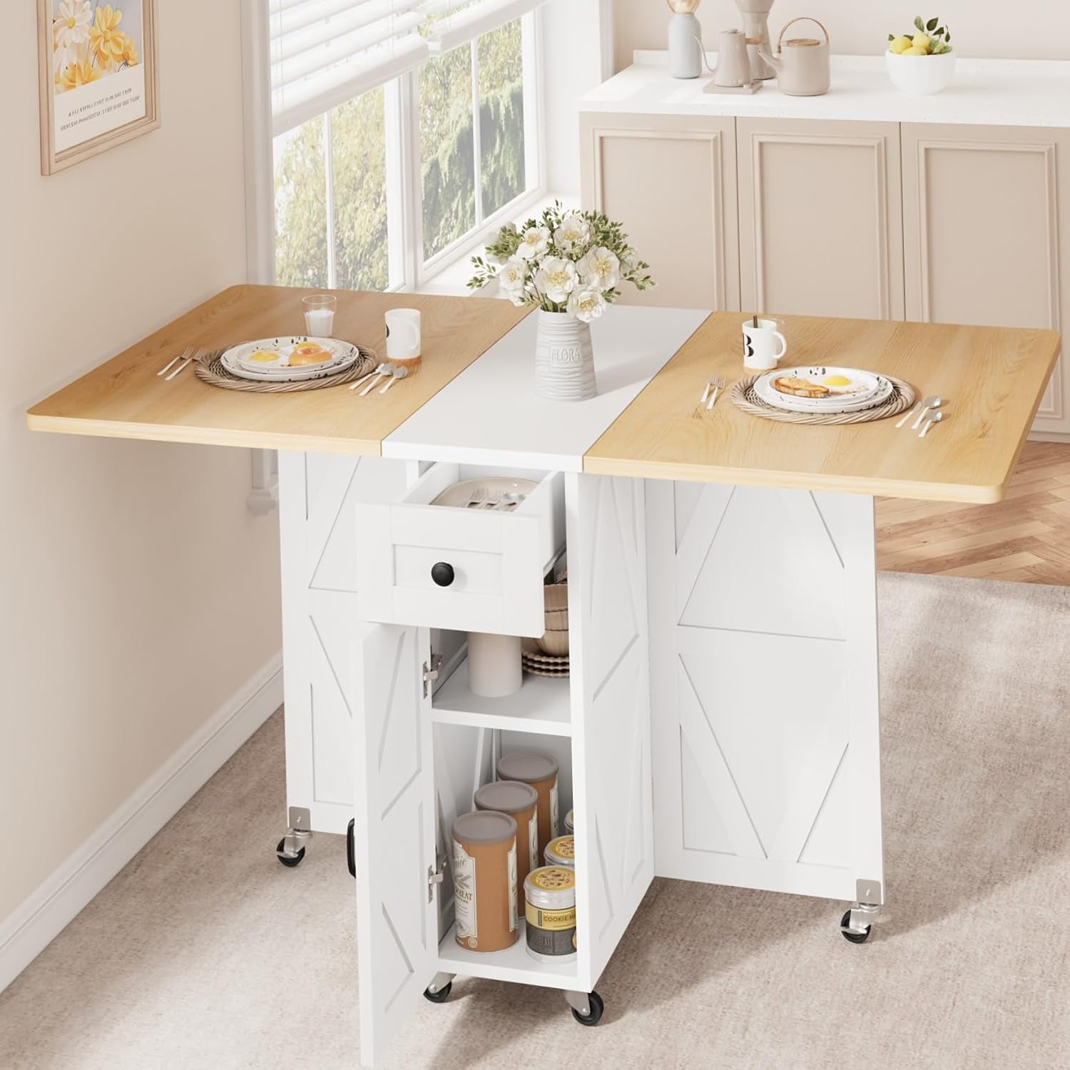 Folding Dining Table, Dining Table Set for 4, Space Saving Versatile ...