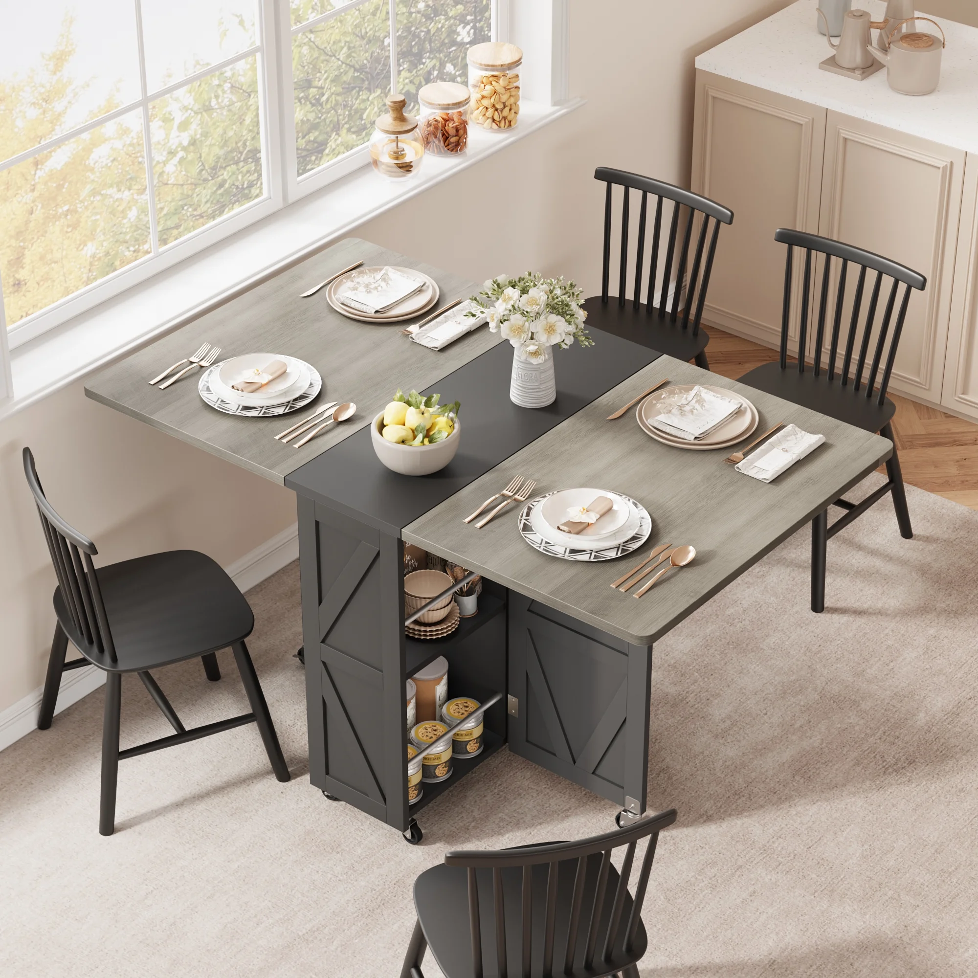 DOMQGA Folding Dining Table, Dining Table Set for 4, Space Saving ...