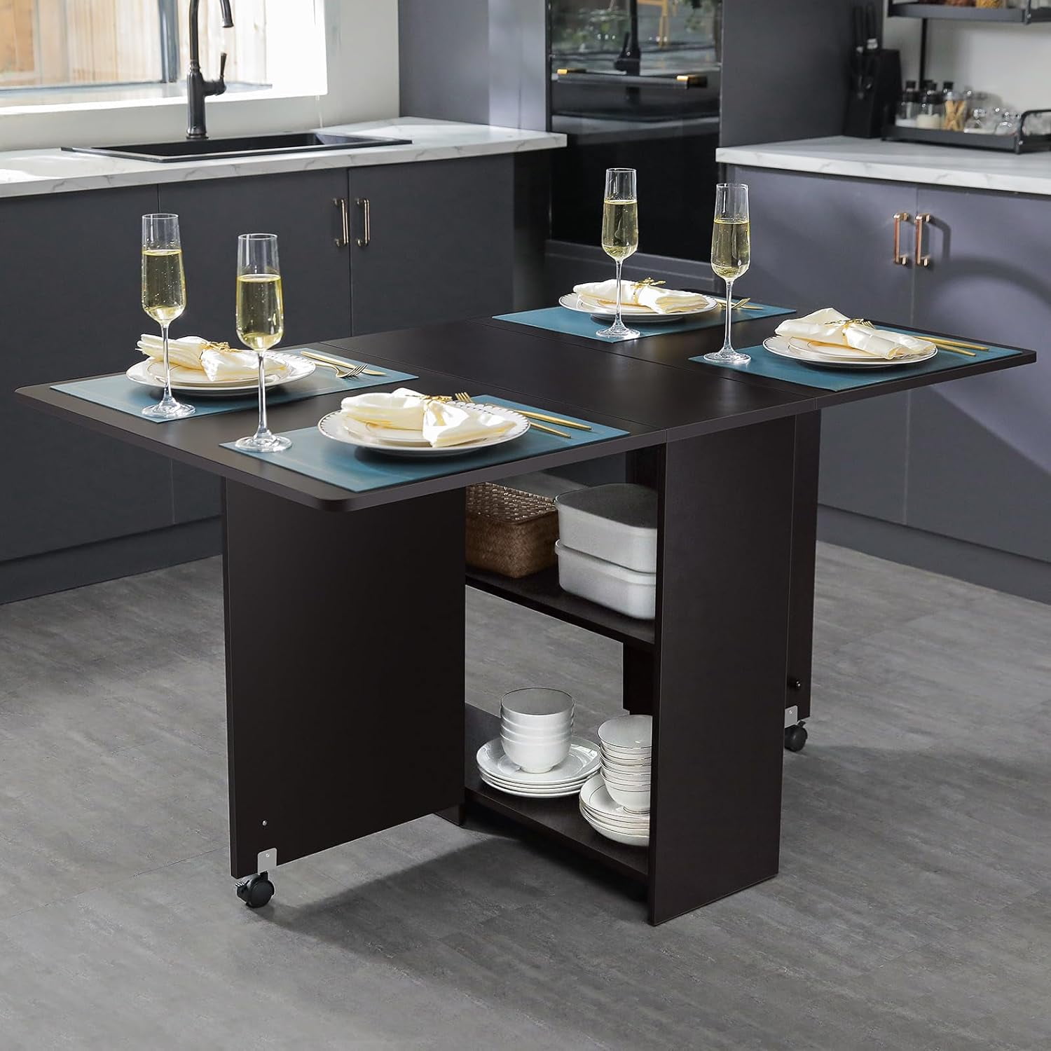 Folding Dining Table Drop Leaf Table for Small Spaces with Storage ...