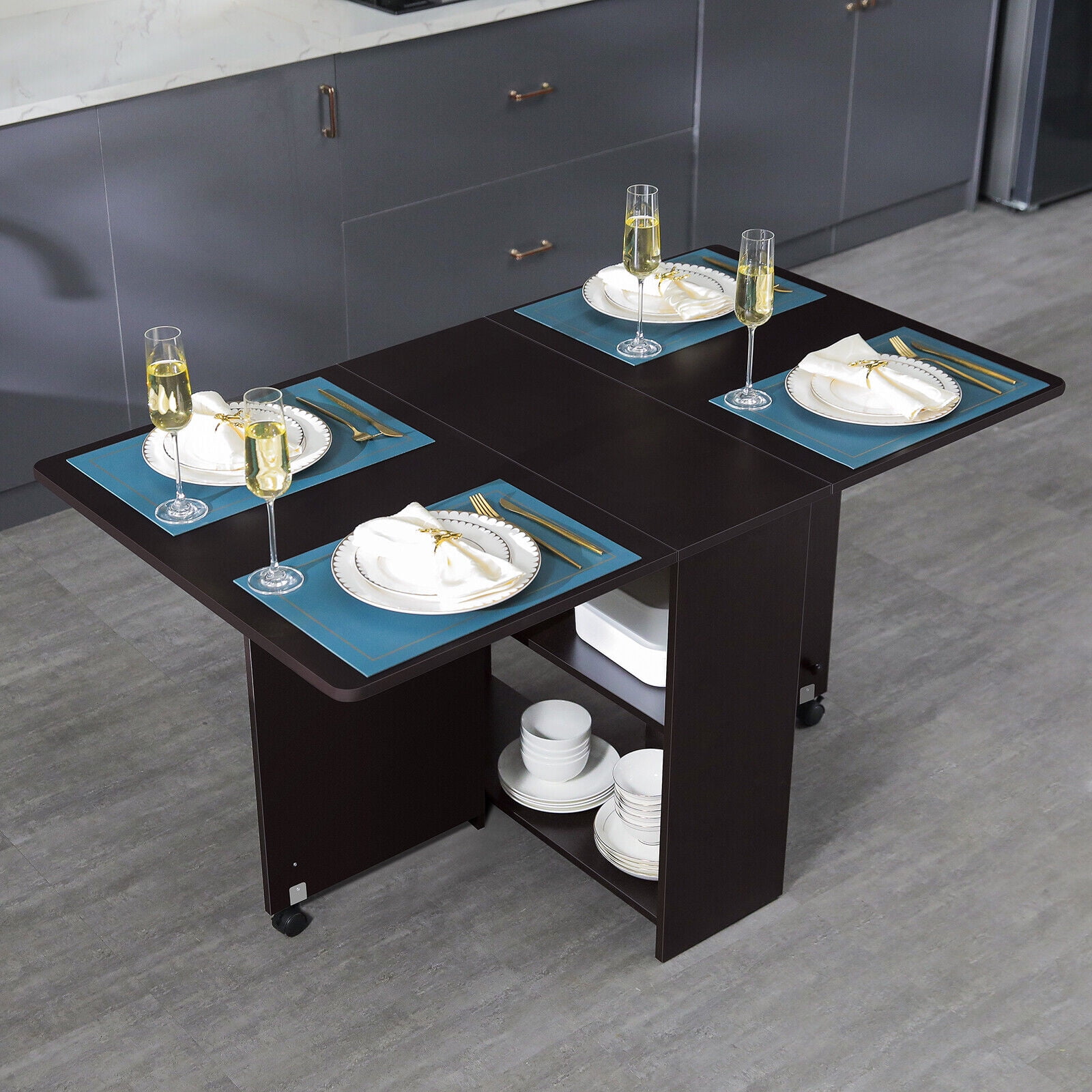 Folding Dining Table Drop Leaf Table for Small Spaces with 2 Tier ...