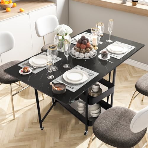 Folding Dining Table, Foldable Kitchen Table with Storage, Space Saving ...