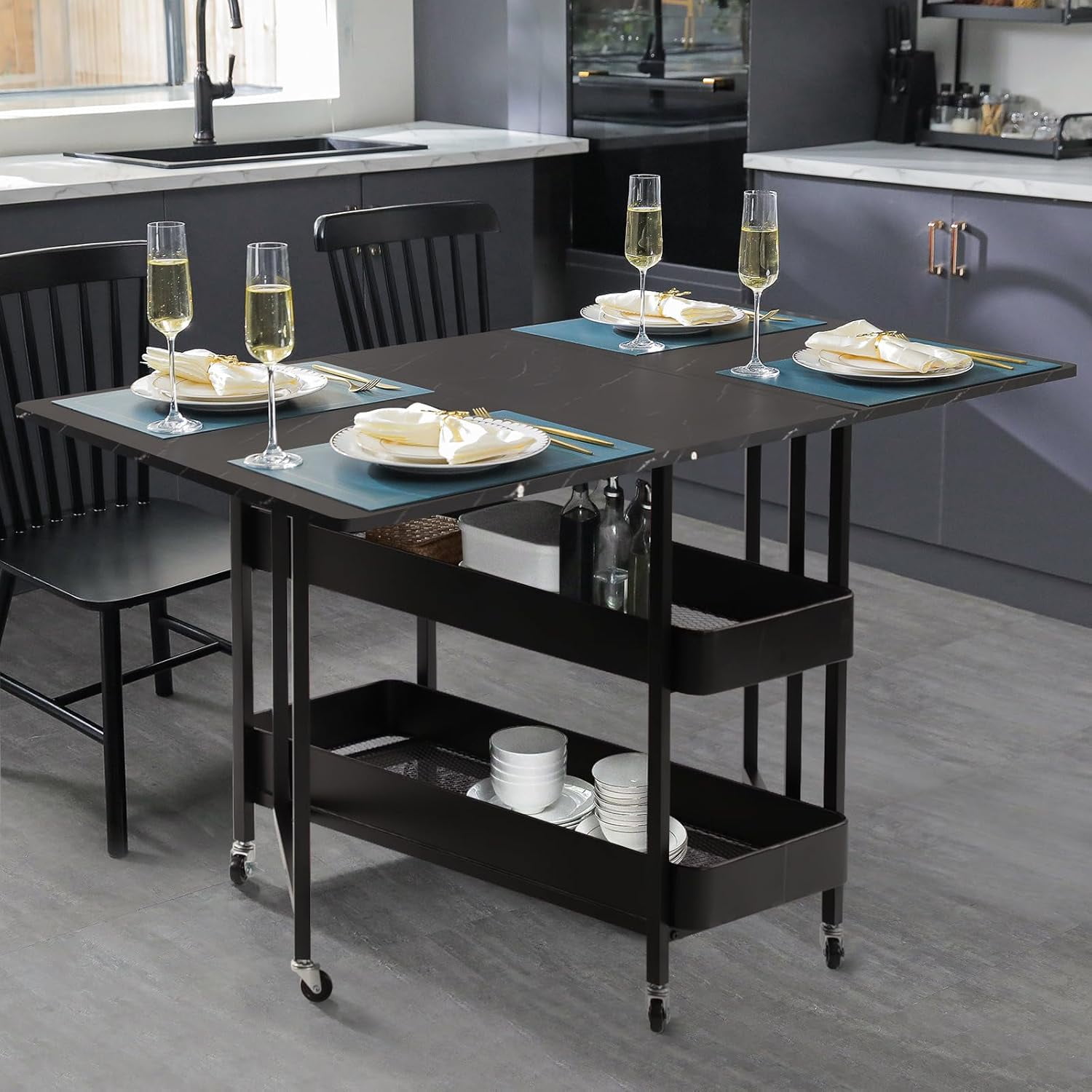 Folding Dining Table, Foldable Kitchen Table with Storage, Space Saving ...