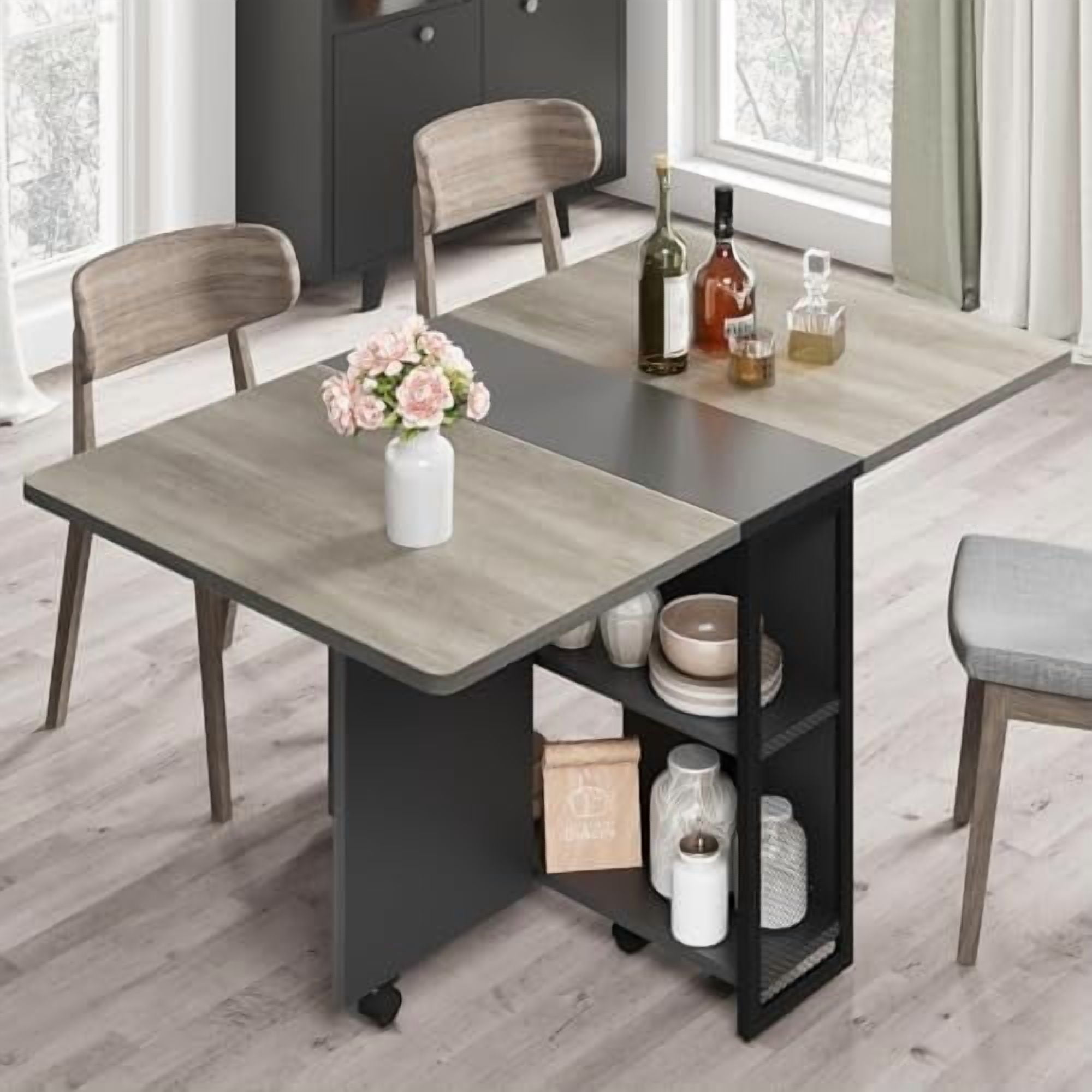 Folding Dining Table, Space Saving Farmhouse Dining Table for 4 Storage ...